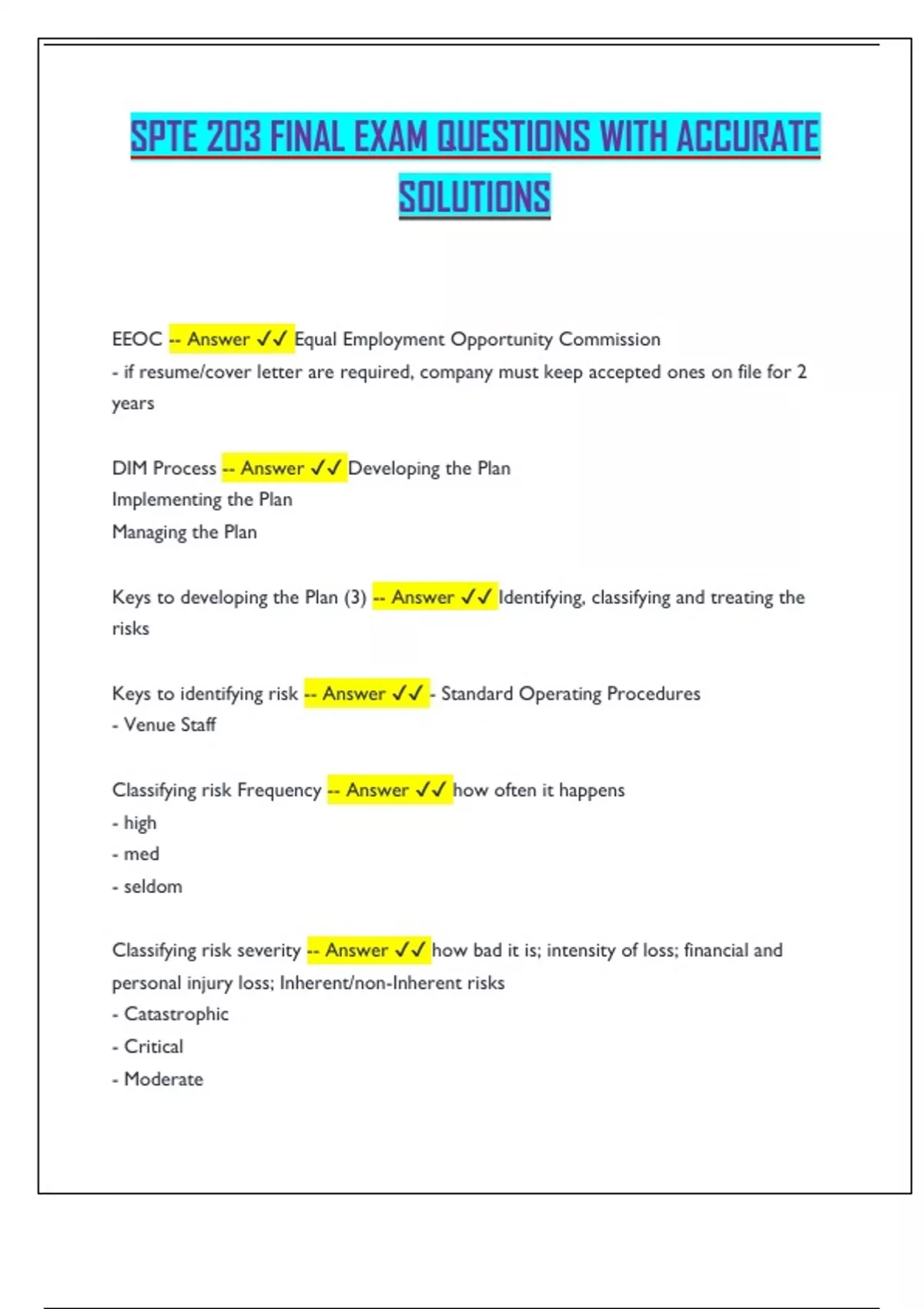 SPTE 203 FINAL EXAM QUESTIONS WITH ACCURATE SOLUTIONS - SPTE 203 ...