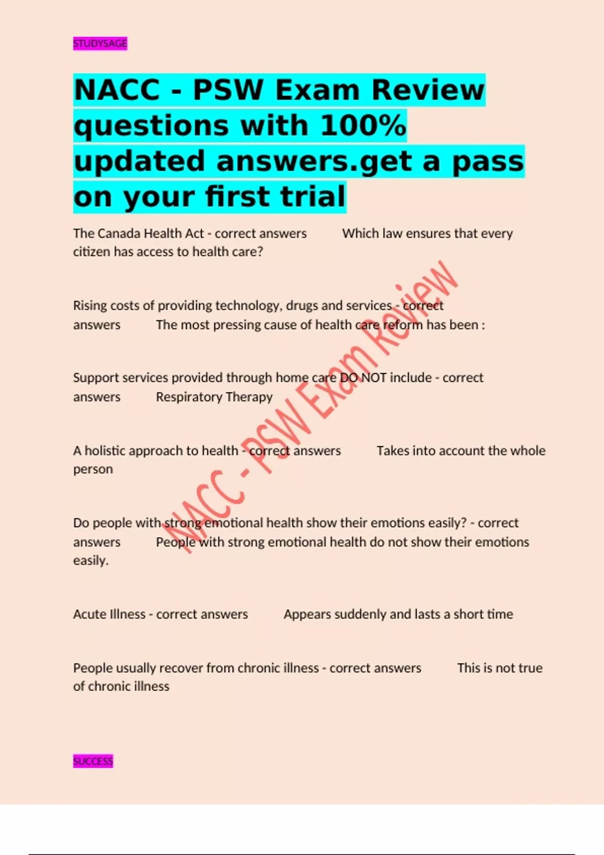 NACC - PSW Exam Review questions with 100% updated answers.get a pass ...