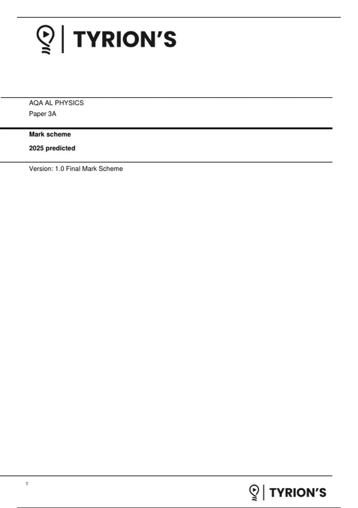 AQA AL Physics Marking Scheme 3A 2025 Prediicted - 2025 - Stuvia UK