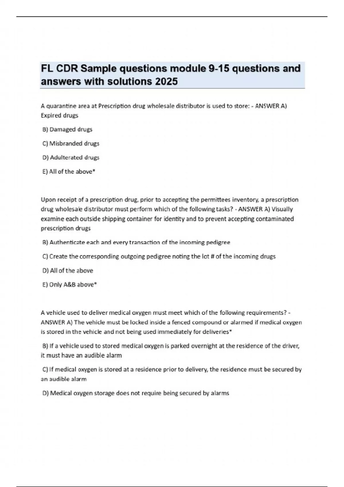 FL CDR Sample questions module 9-15 Questions And Answers with ...