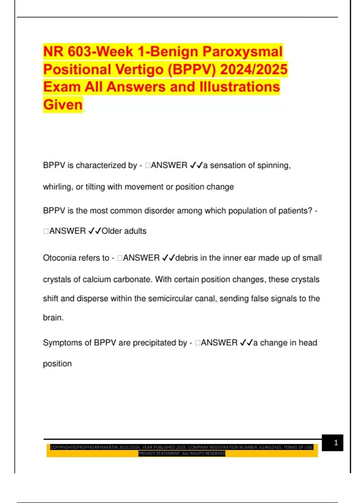 NR 603-Week 1-Benign Paroxysmal Positional Vertigo (BPPV) 2024/2025 ...