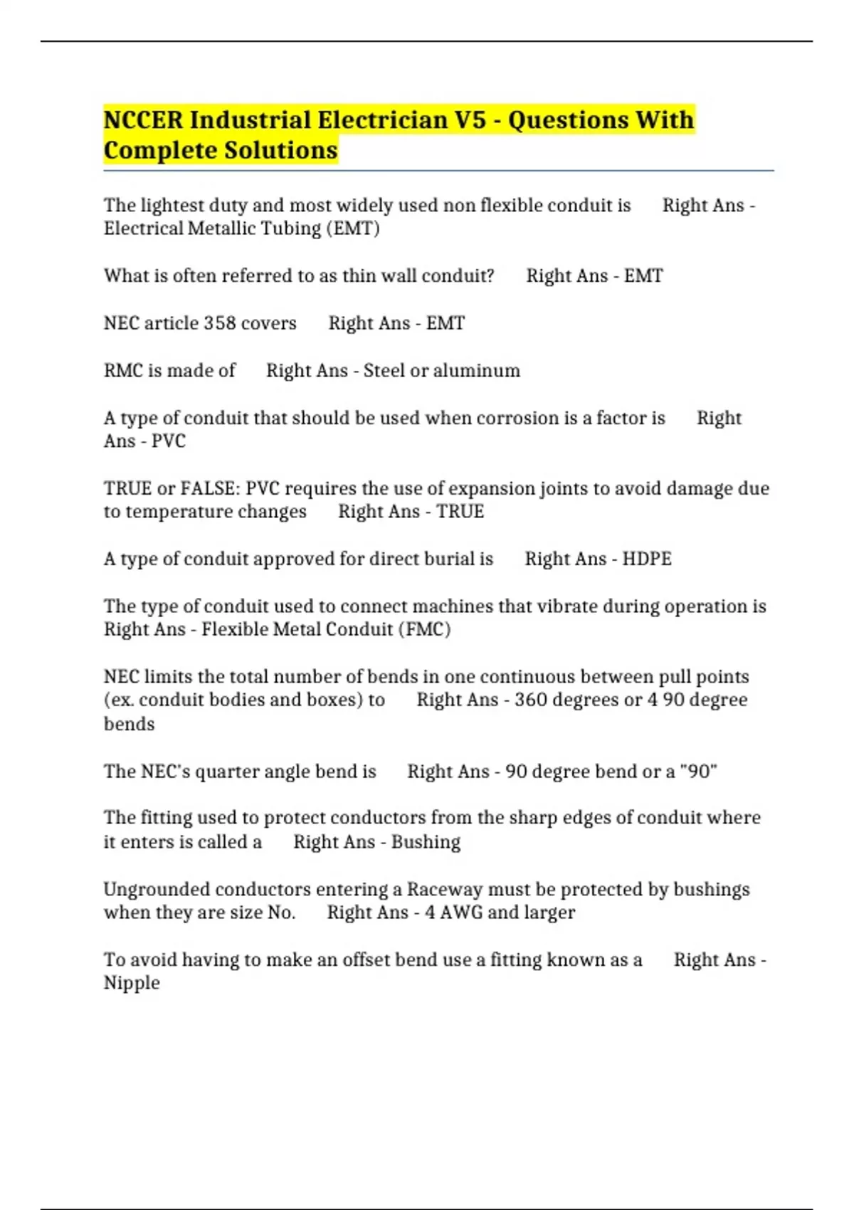NCCER Industrial Electrician V5 - Questions With Complete Solutions ...