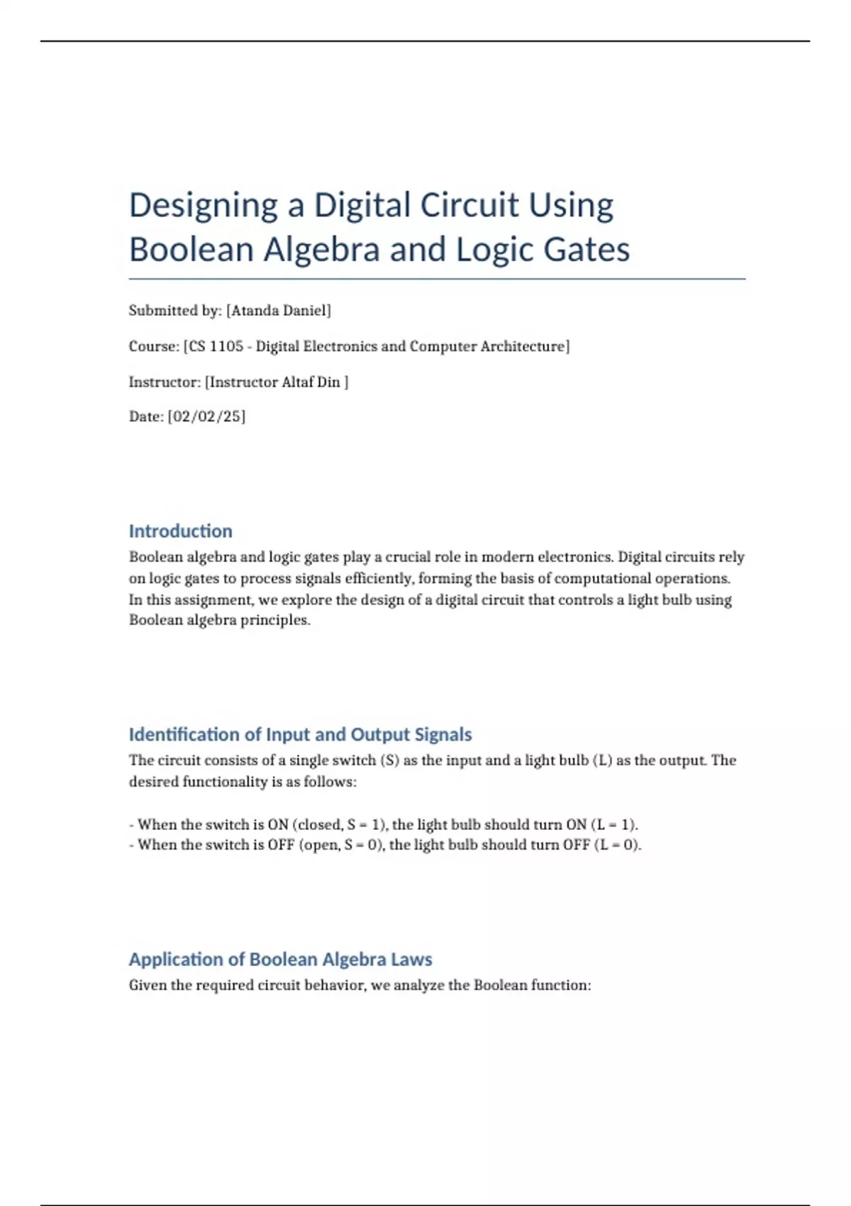 Digital circuit - CSE101 (CS1001) - Stuvia US