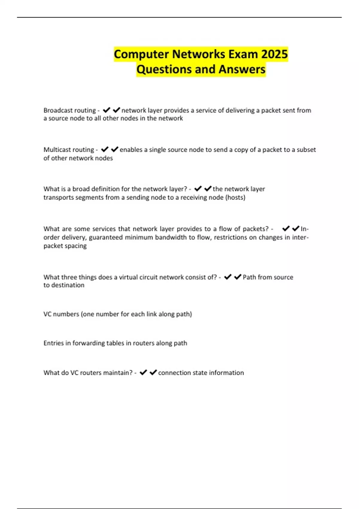Computer Networks Exam 2025 Questions and Answers - Computer Networking - Stuvia US
