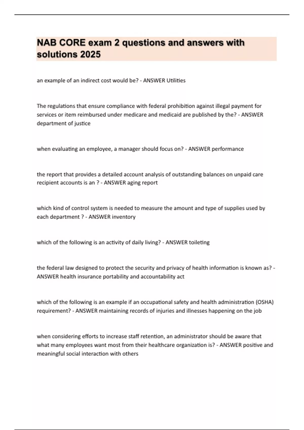 NAB CORE PACKAGE DEAL QUESTIONS AND ANSWERS WITH VERIFIED SOLUTIONS ...