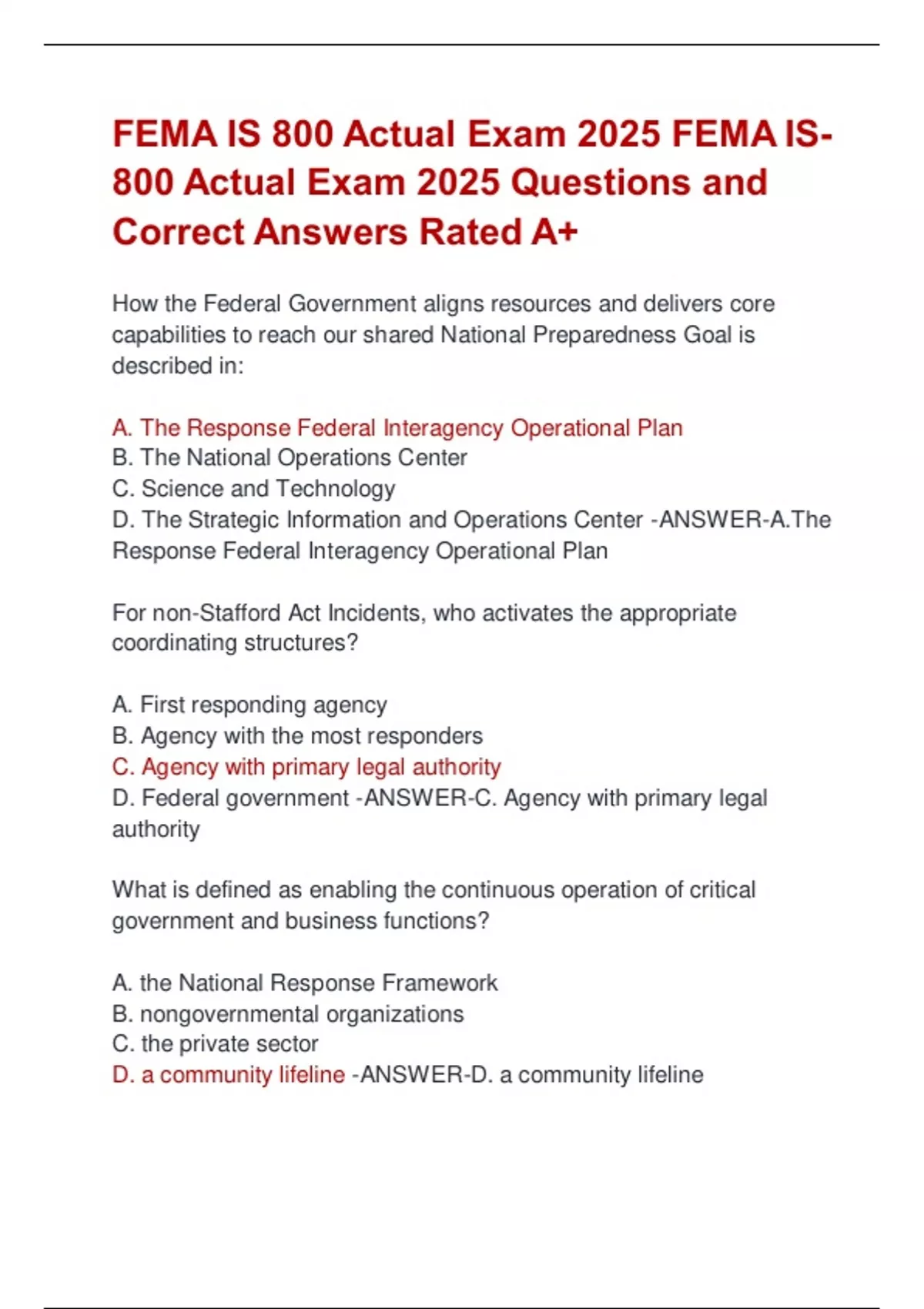 FEMA IS 800 Actual Exam 2025 FEMA IS 800 Actual Exam 2025 Questions and ...