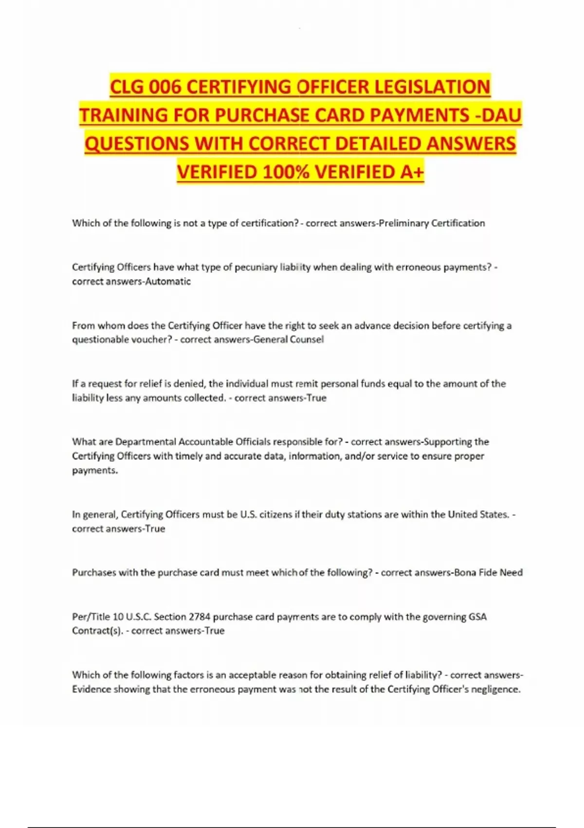 CLG 006 CERTIFYING OFFICER LEGISLATION TRAINING FOR PURCHASE CARD ...