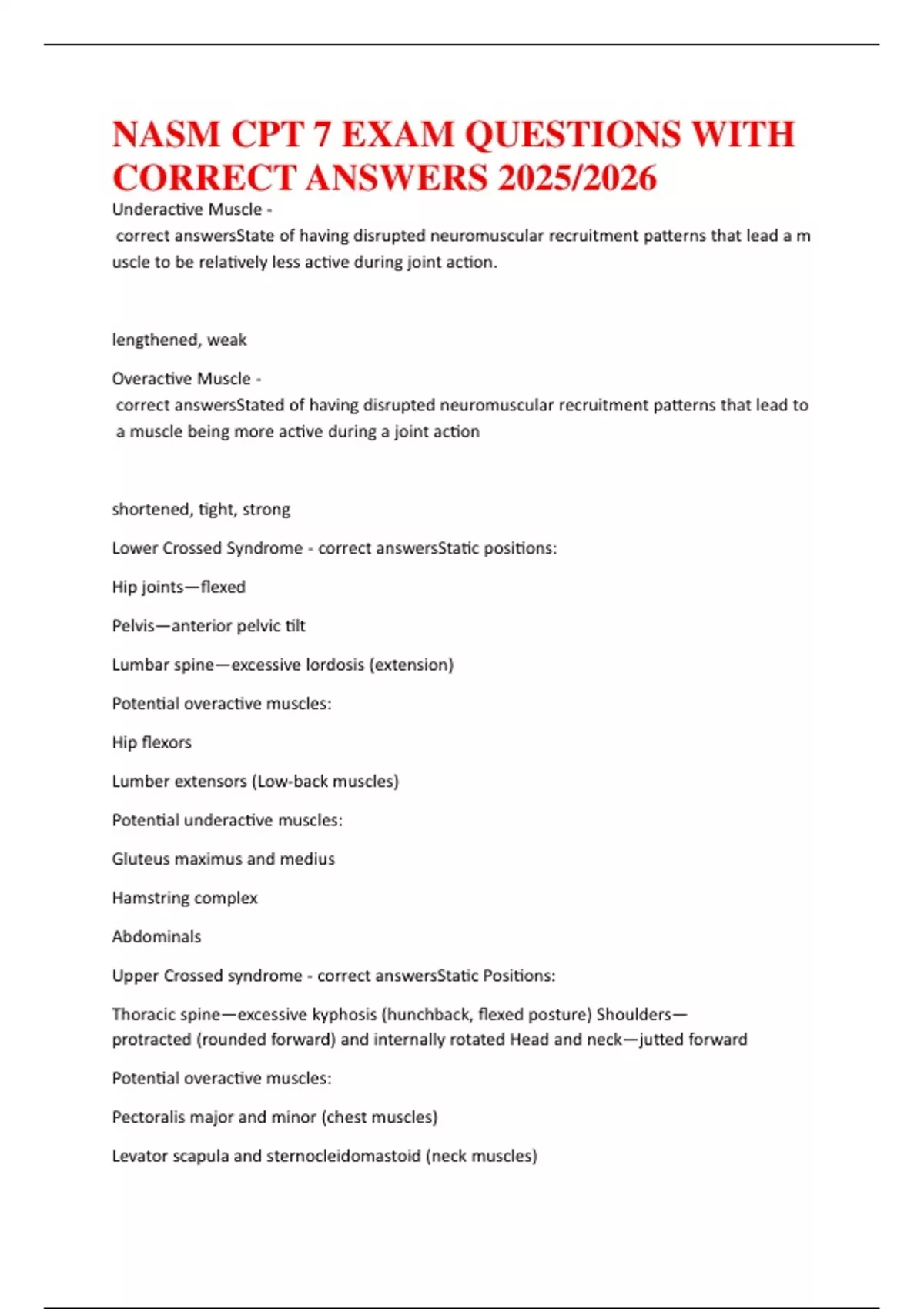 NASM CPT 7 EXAM QUESTIONS WITH CORRECT ANSWERS 2025 - NASM CPT 7 - Stuvia US