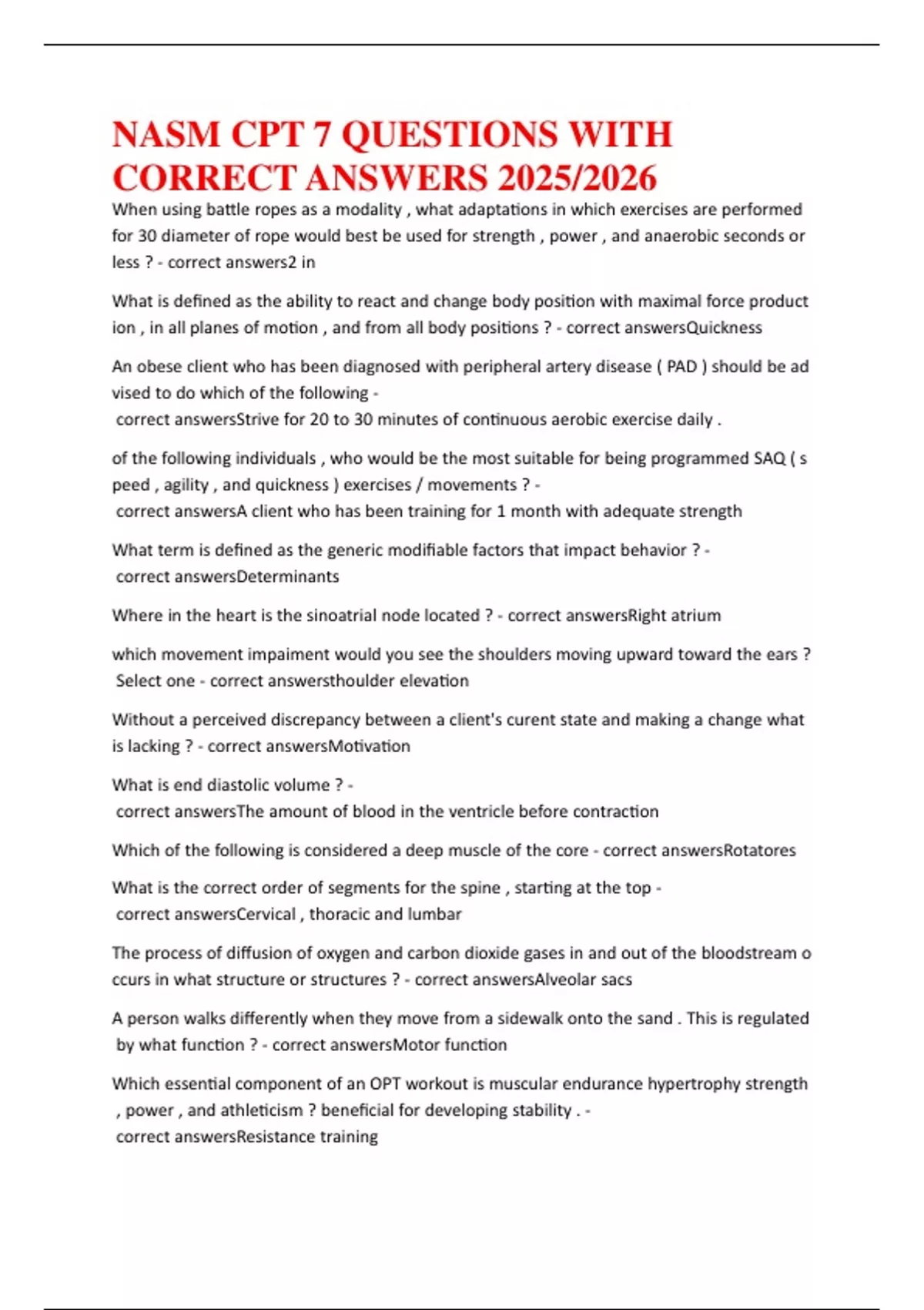 NASM CPT 7 QUESTIONS WITH CORRECT ANSWERS 2025 - NASM CPT 7 - Stuvia US