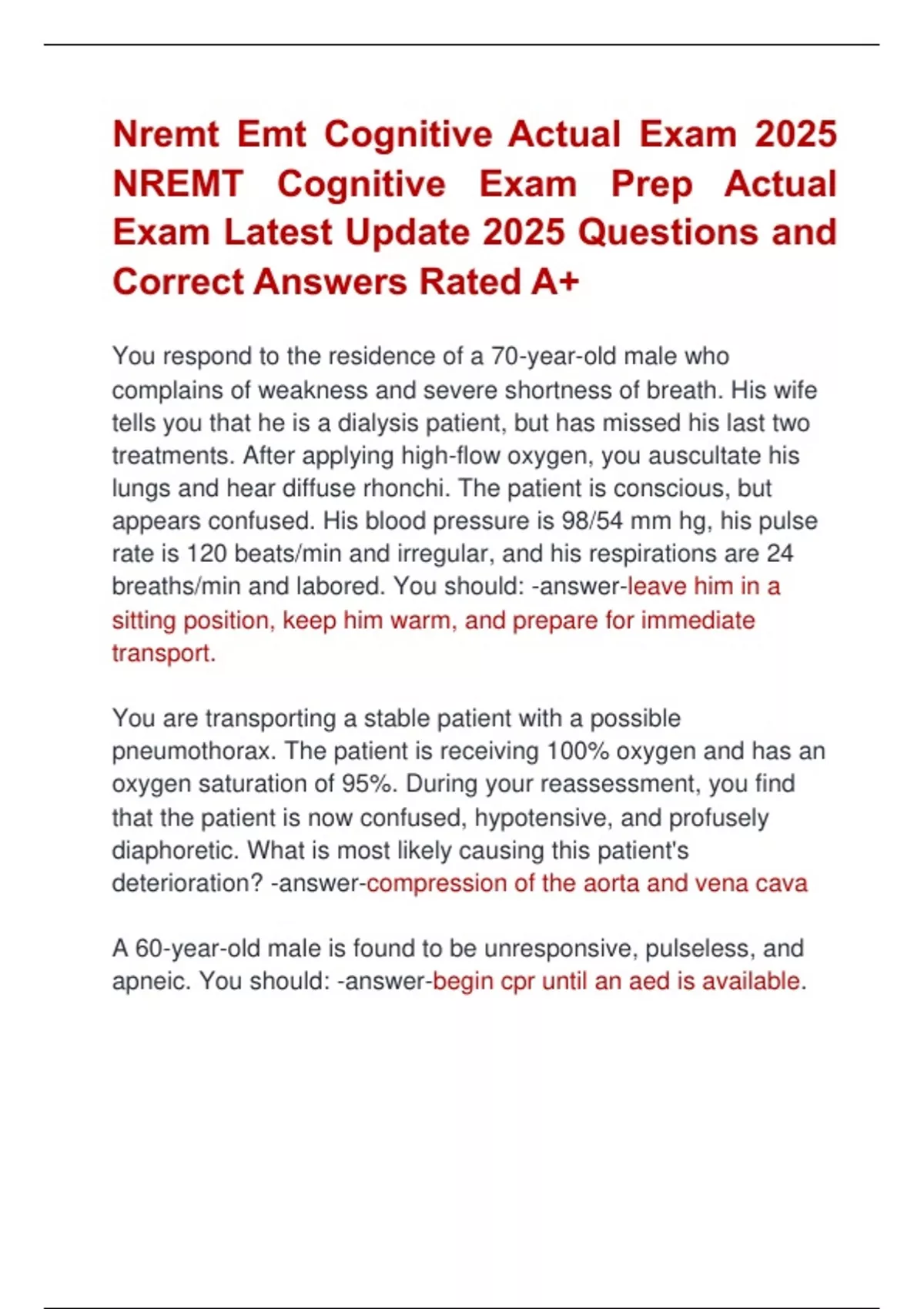 Nremt Emt Cognitive Actual Exam 2025 NREMT Cognitive Exam Prep Actual ...