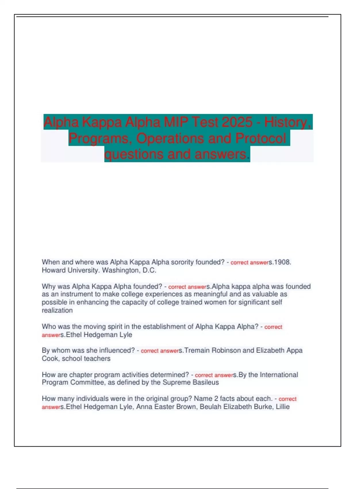 Alpha Kappa Alpha MIP Test 2025 - History, Programs, Operations and ...