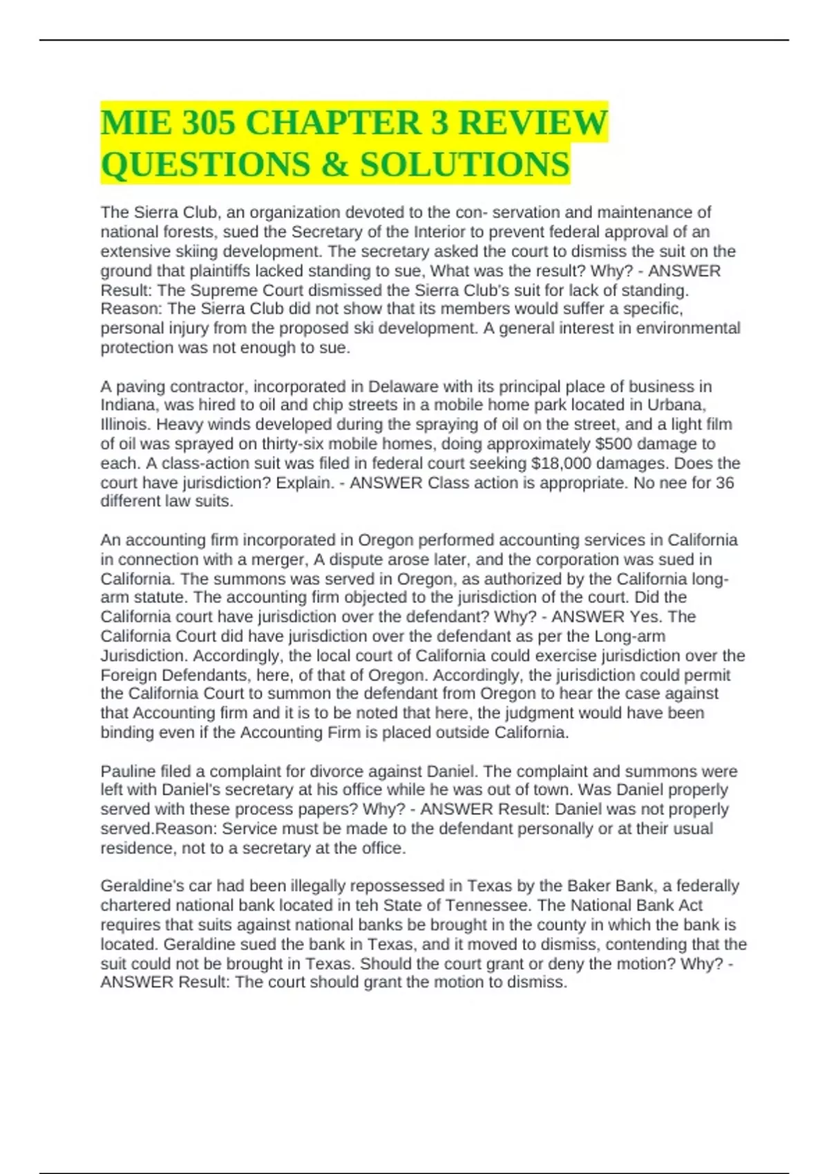 MIE 305 CHAPTER 3 REVIEW QUESTIONS & SOLUTIONS - MIE 305 - Stuvia US