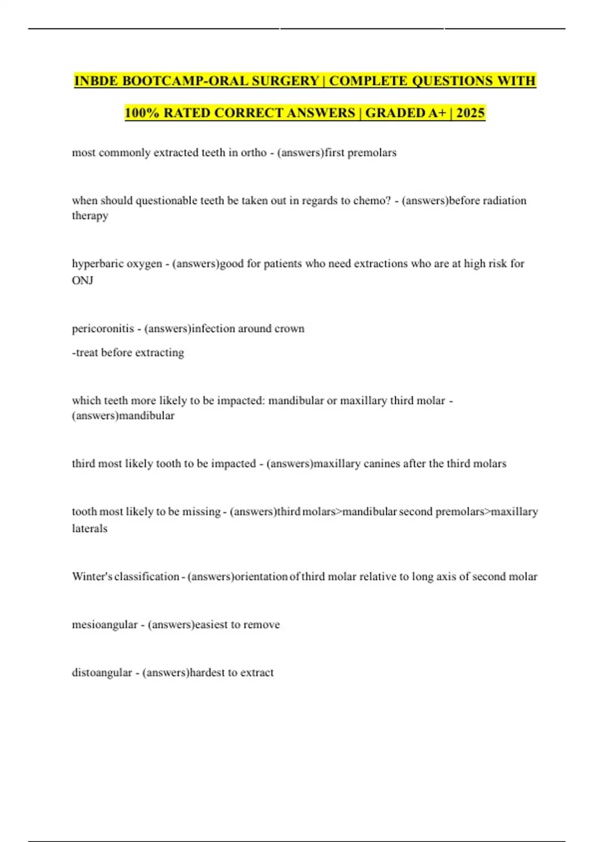 INBDE BOOTCAMP-ORAL SURGERY | COMPLETE QUESTIONS WITH 100% RATED ...