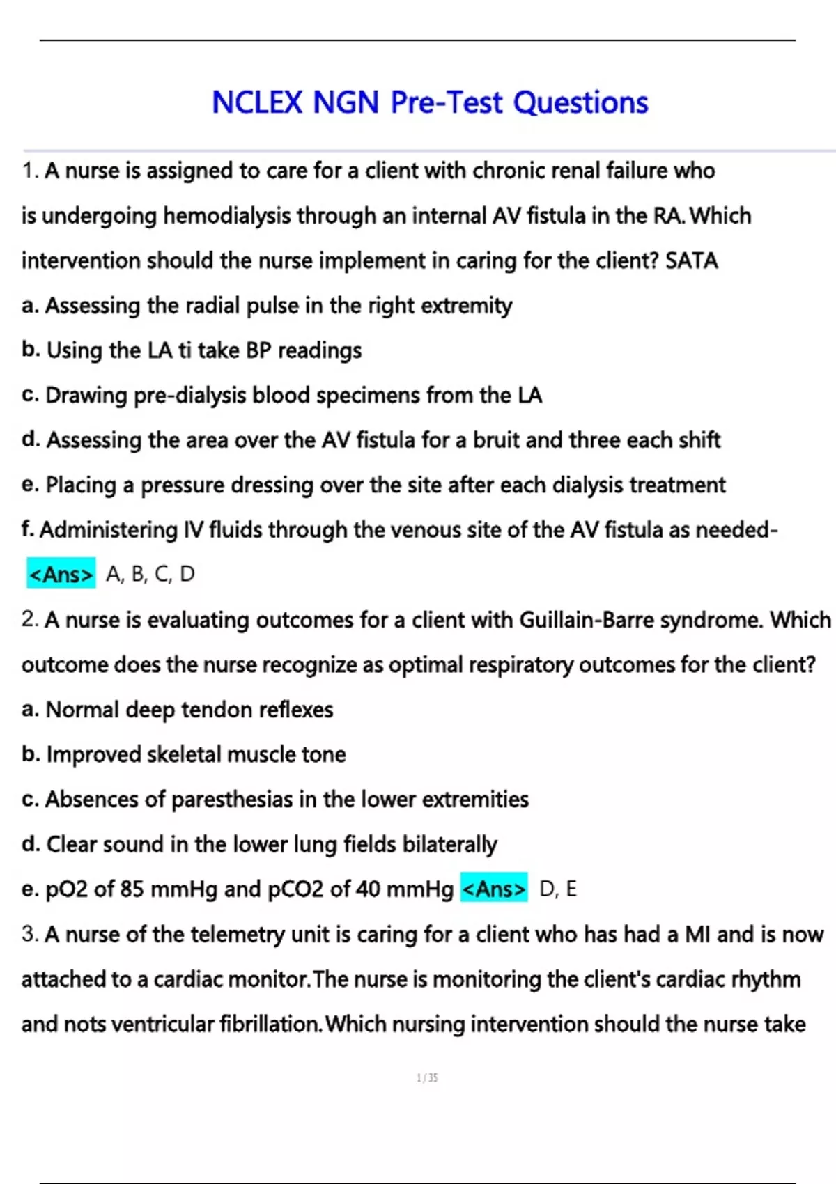NCLEX NGN Pre-Test Questions(2025/2026) - Nclex rn ngn - Stuvia US