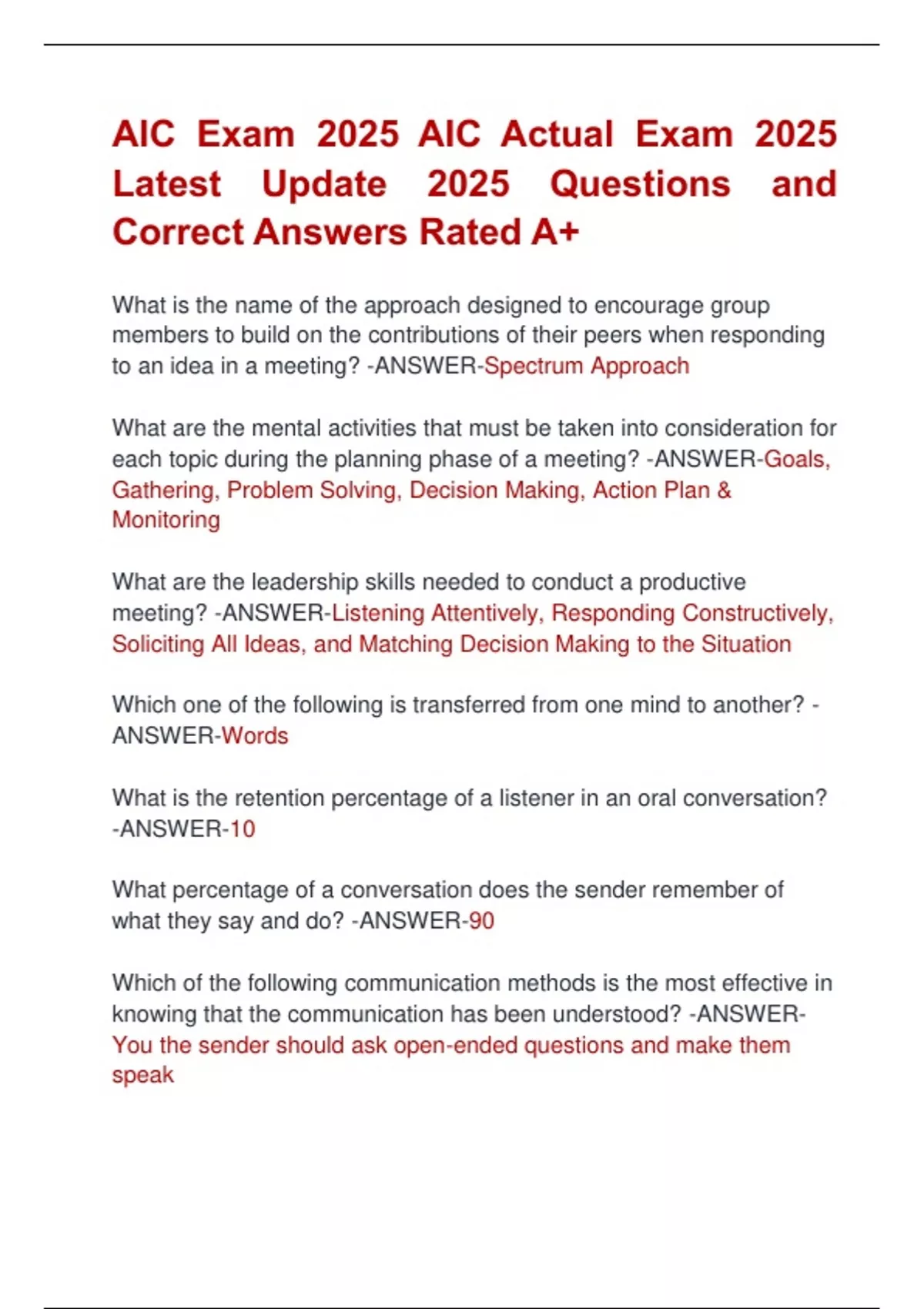 AIC Exam 2025 AIC Actual Exam 2025 Latest Update 2025 Questions and ...