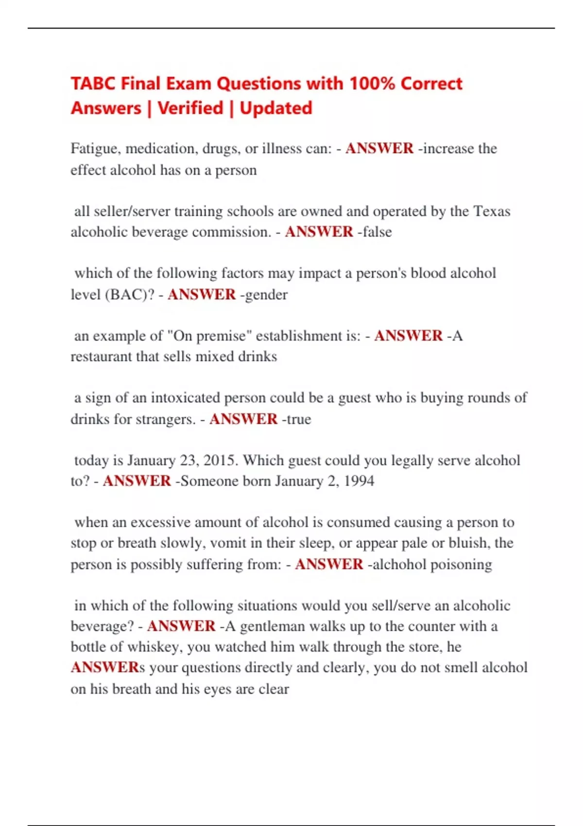 Tabc Final Exam Questions With 100 Correct Answers Verified Updated Tabc Stuvia Us