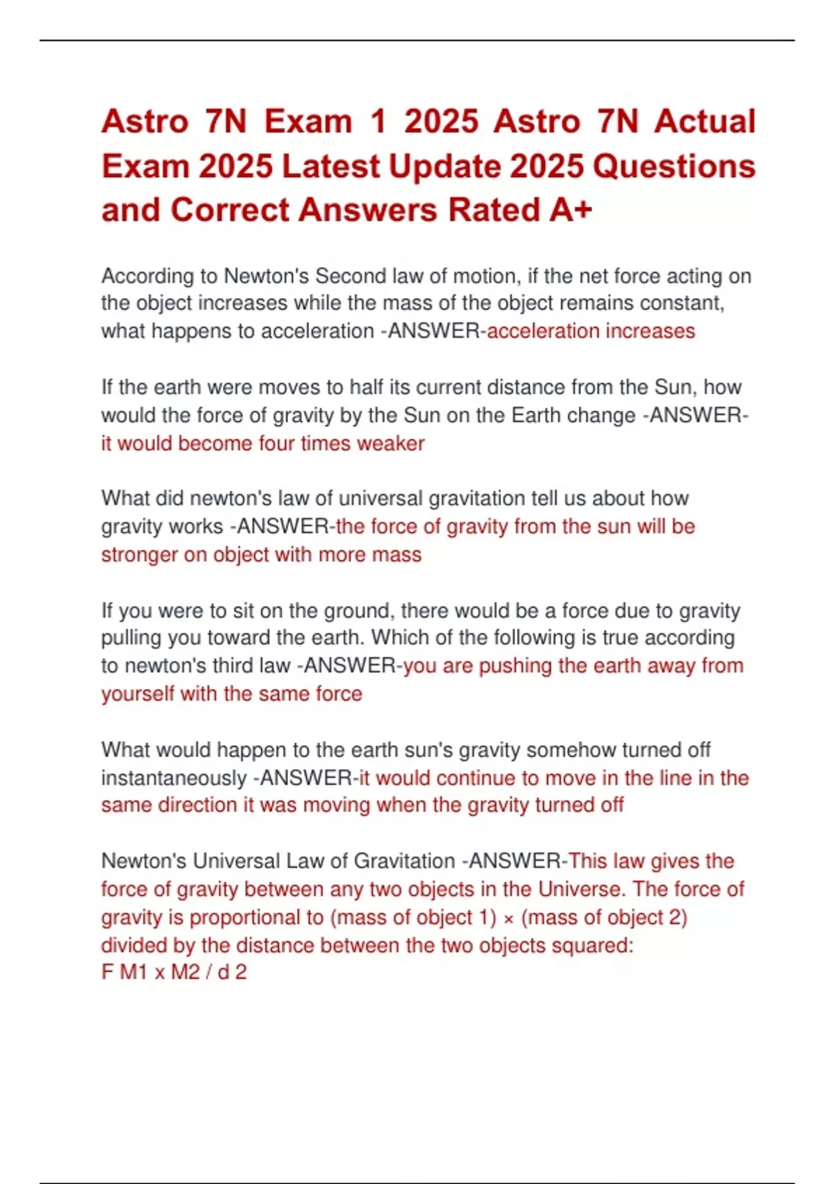 Astro 7N Exam 1 2025 Astro 7N Actual Exam 2025 Latest Update 2025 ...