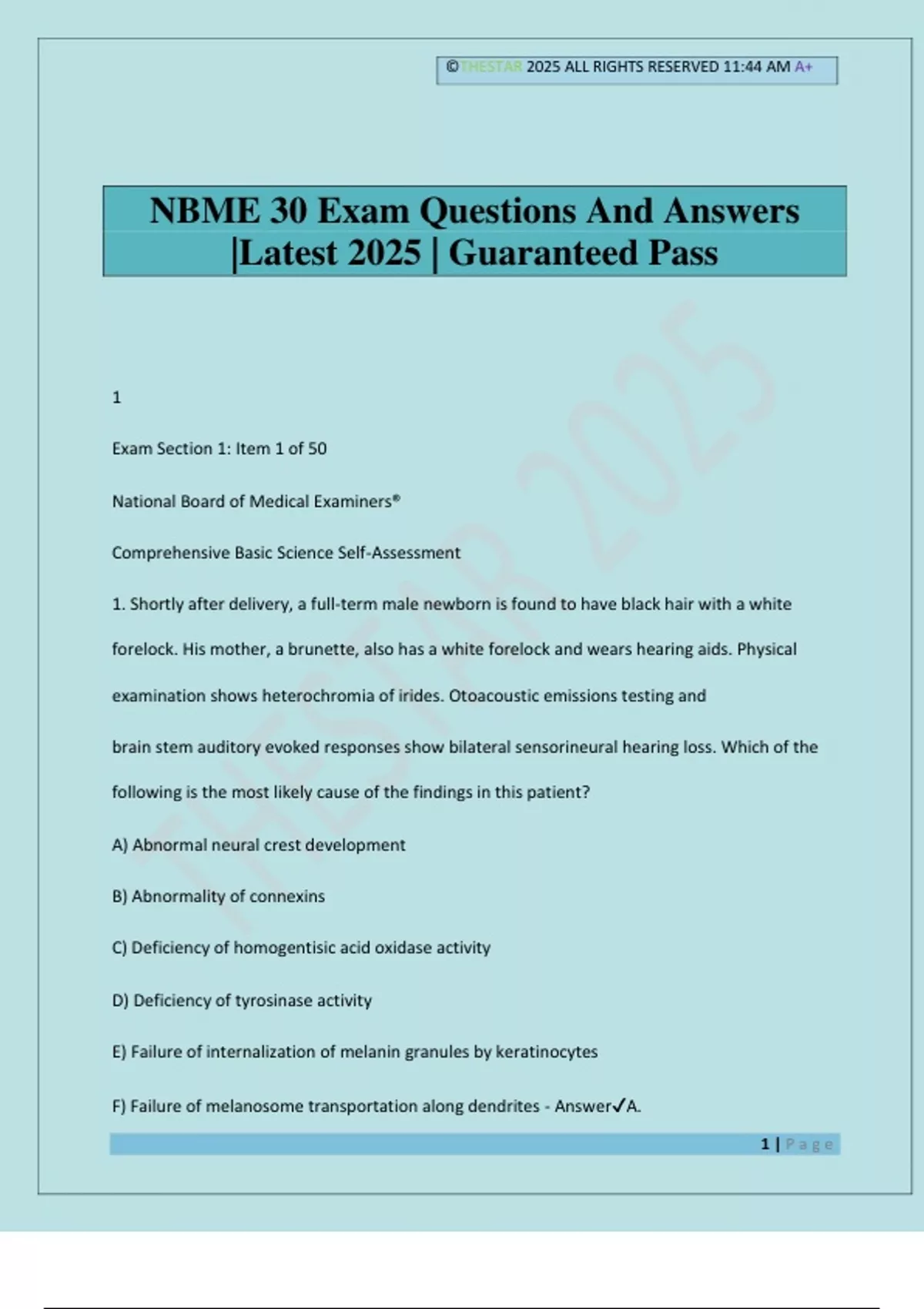 NBME 30 Exam Questions And Answers |Latest 2025 | Guaranteed Pass ...