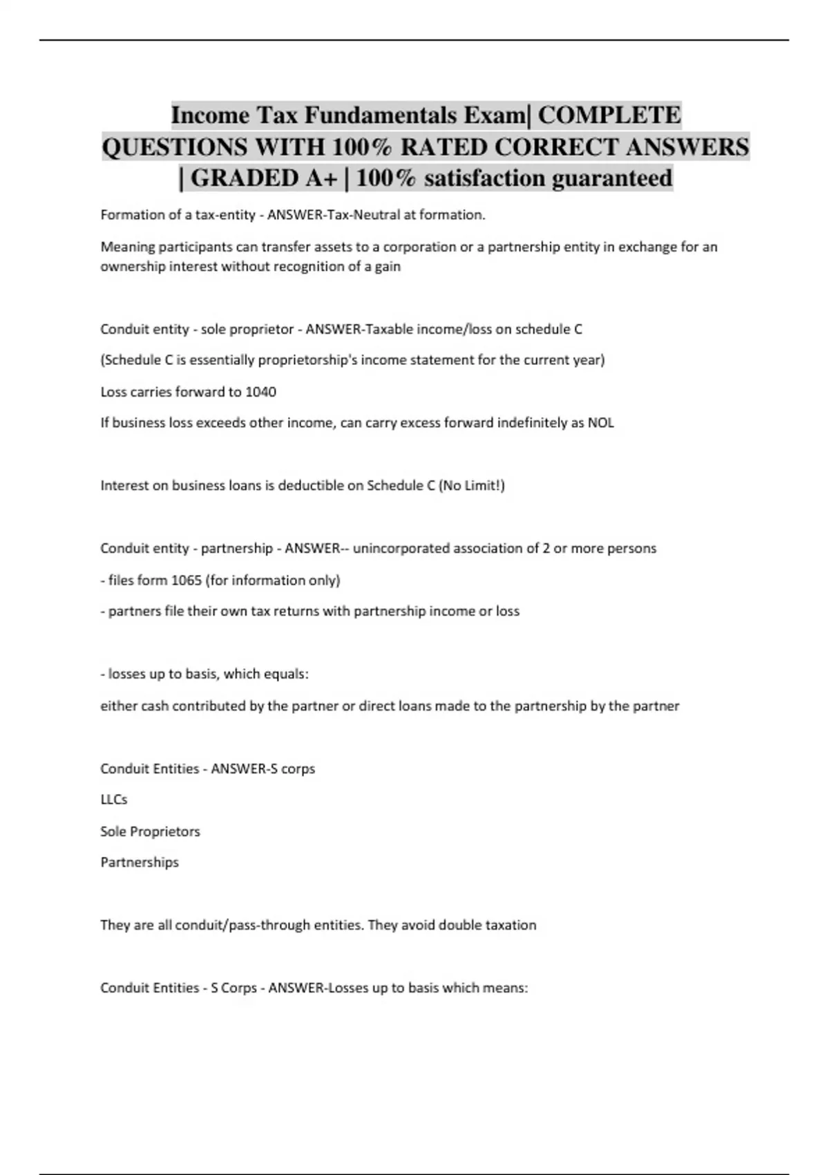 Income Tax Fundamentals Exam| COMPLETE QUESTIONS WITH 100% RATED ...