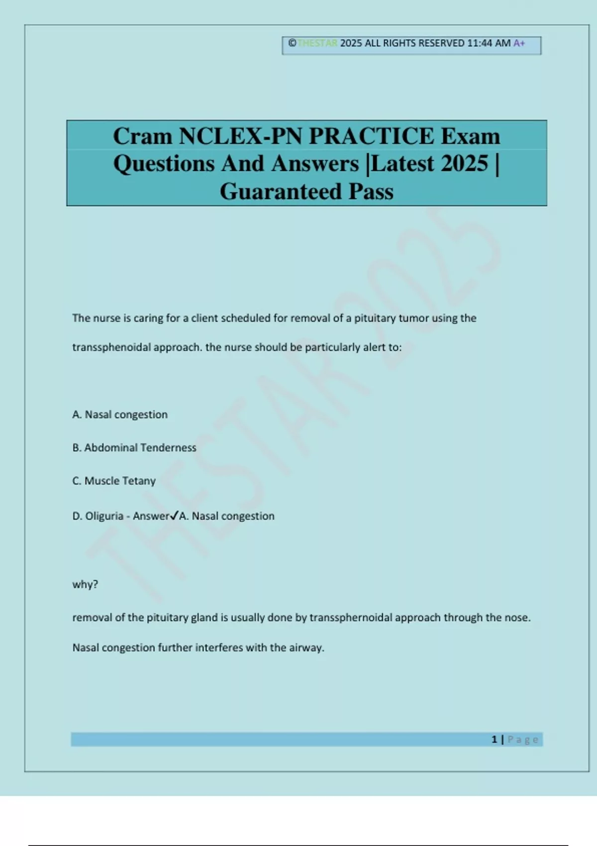 Cram NCLEX-PN PRACTICE Exam Questions And Answers |Latest 2025 ...