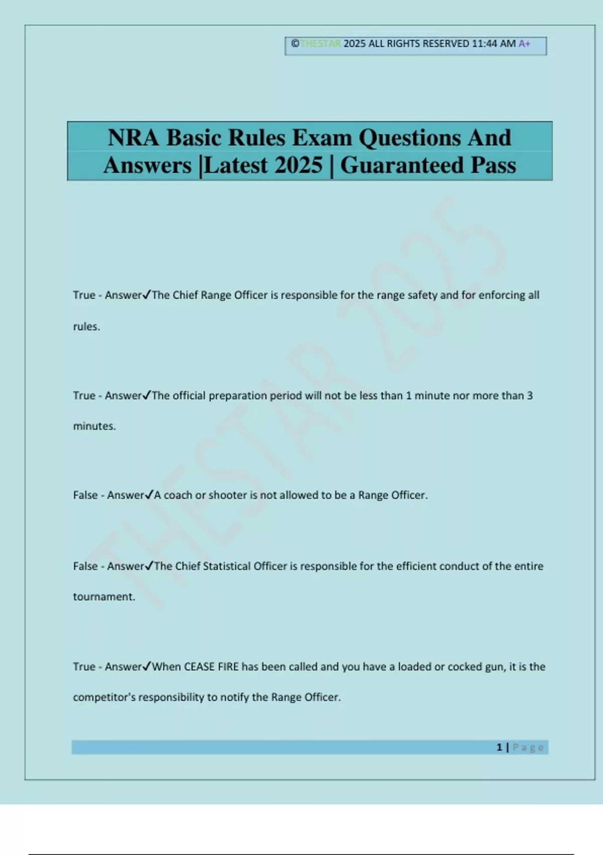 NRA Basic Rules Exam Questions And Answers |Latest 2025 | Guaranteed ...