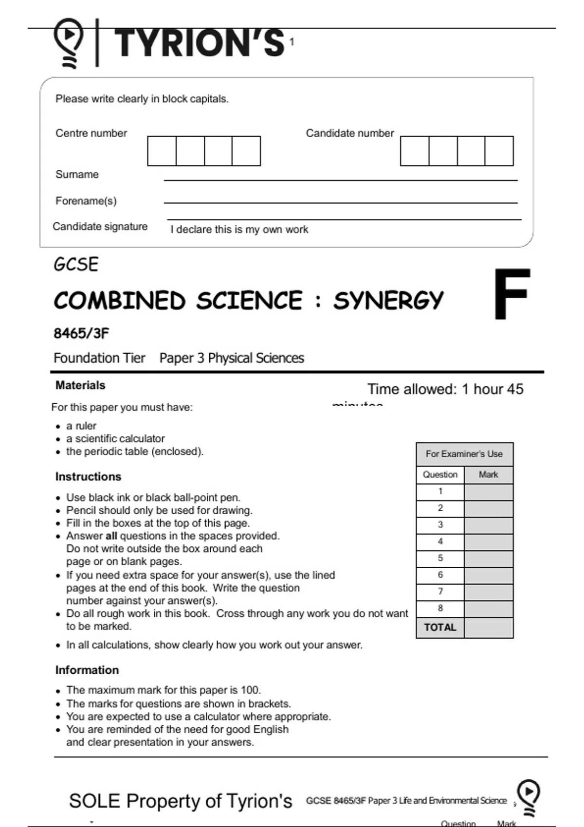 AQA GCSE COMBINED SCIENCE_ SYNERGY 3F 2025 PREDICTED QUESTION PAPER ...