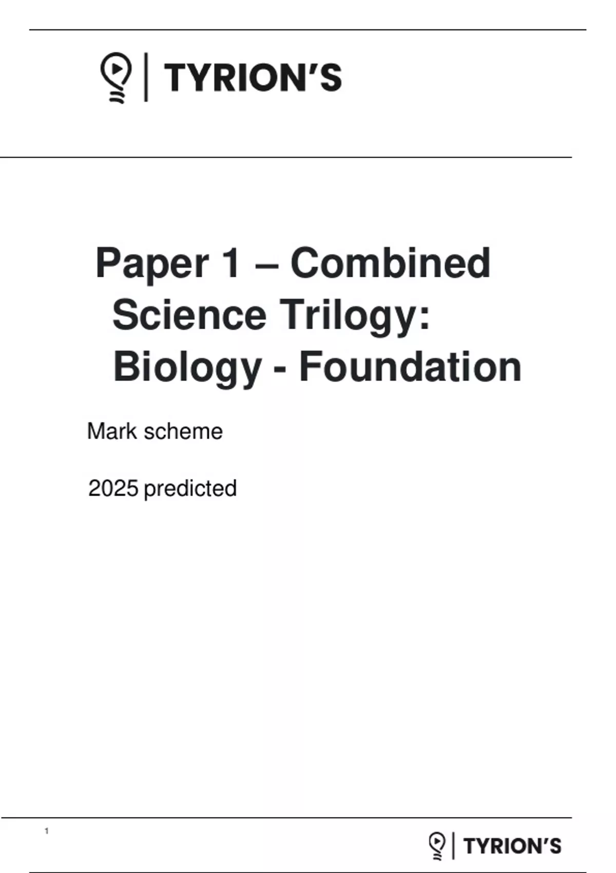 Aqa Gcse Combined Science Triology Biology 1f 2025 Predicted Mark