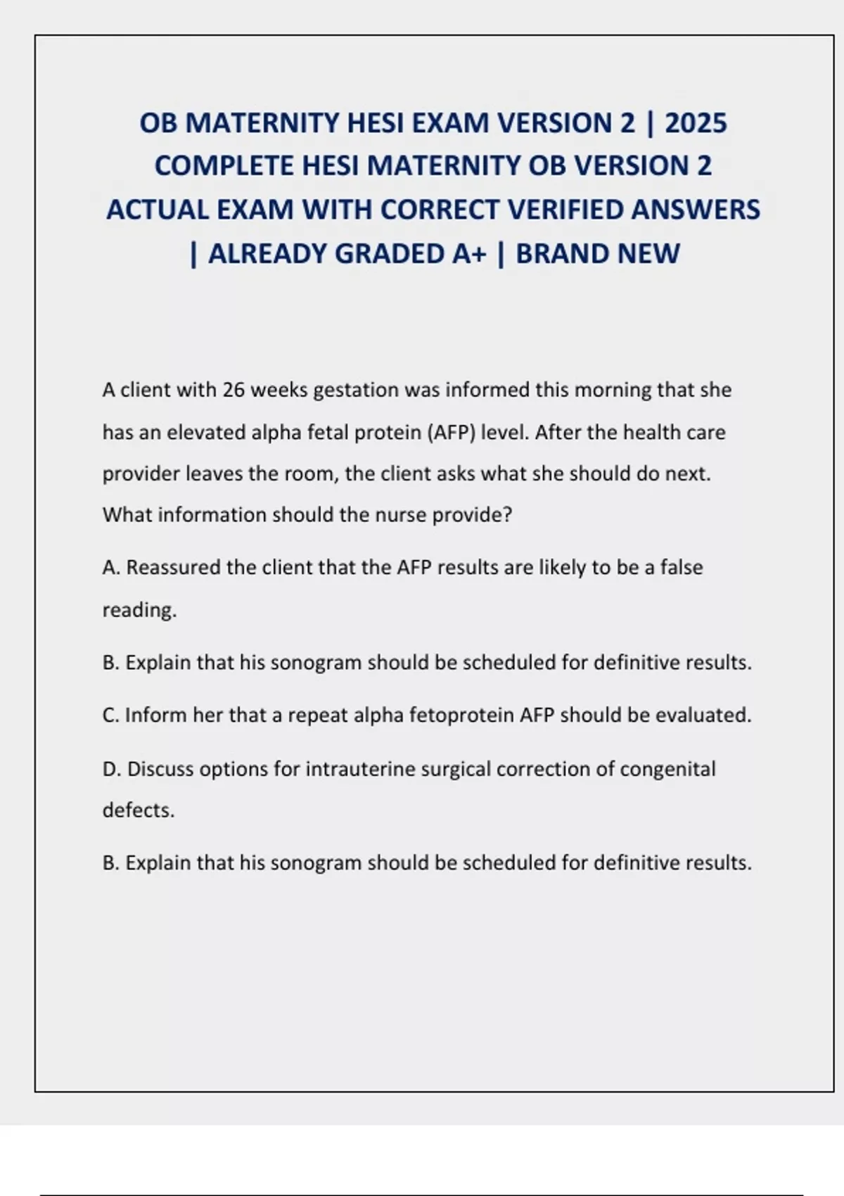 OB MATERNITY HESI EXAM VERSION 2 | 2025 COMPLETE HESI MATERNITY OB ...