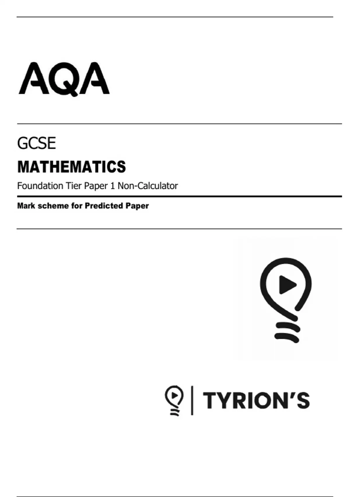 AQA GCSE MATHEMATICS 1F 2025 PREDICTED MARK SCHEME - 2025 Predicted ...