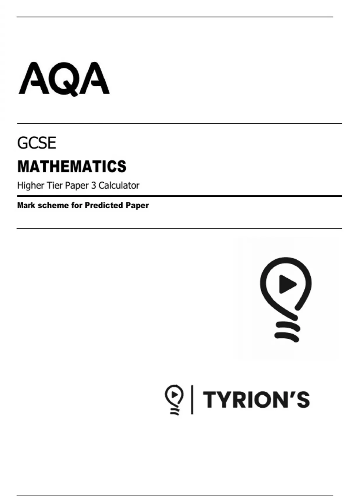 AQA GCSE MATHEMATICS 3H 2025 PREDICTED MARK SCHEME - 2025 Predicted ...