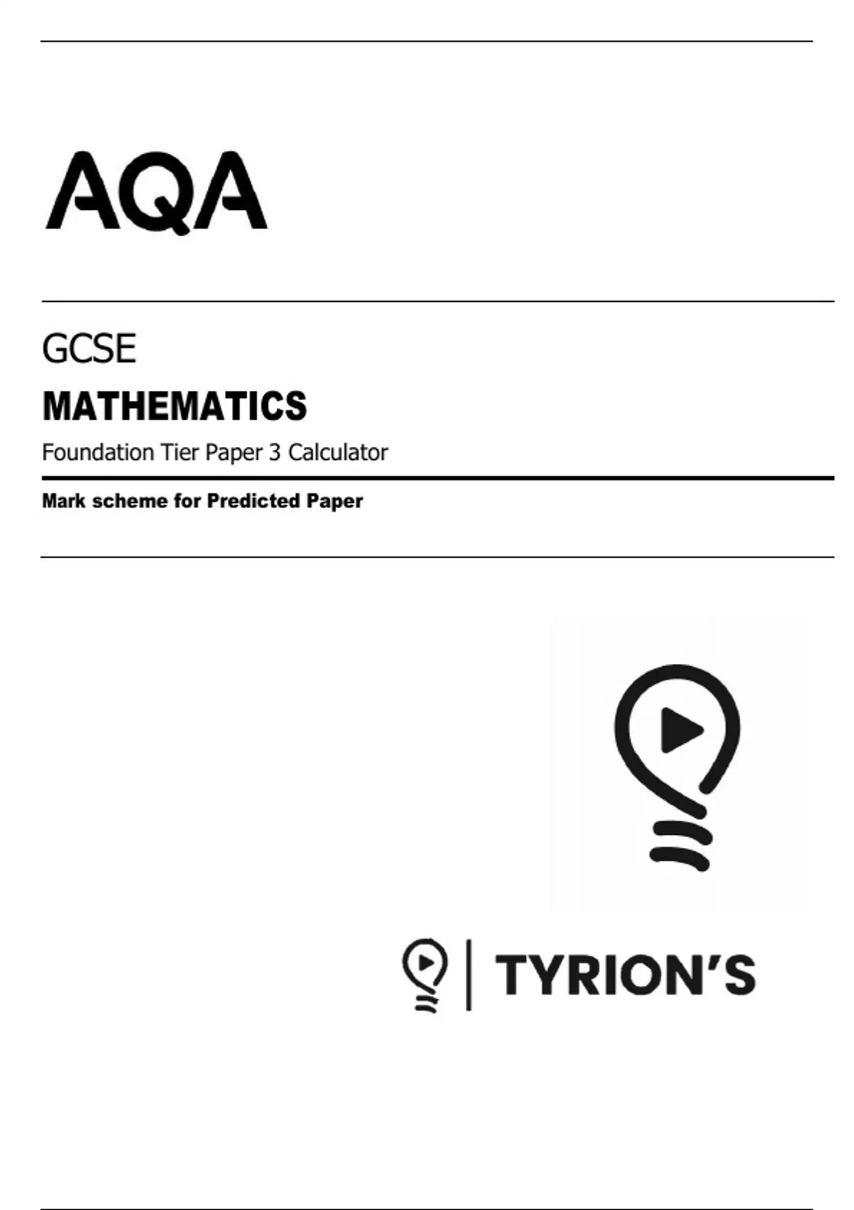 AQA GCSE MATHEMATICS 3F 2025 PREDICTED MARK SCHEME - 2025 Predicted ...