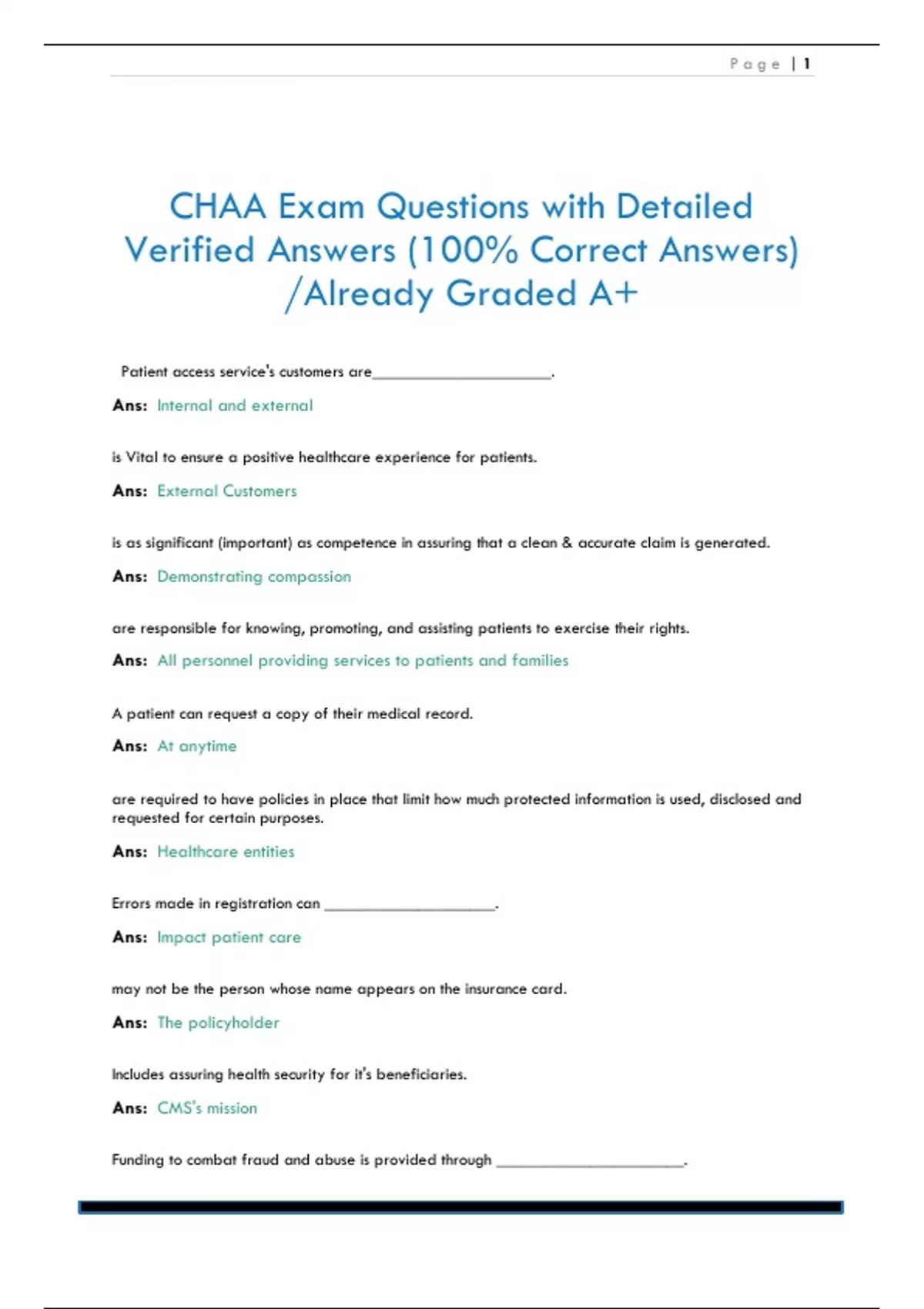 CHAA Exam Questions with Detailed Verified Answers (100% Correct ...