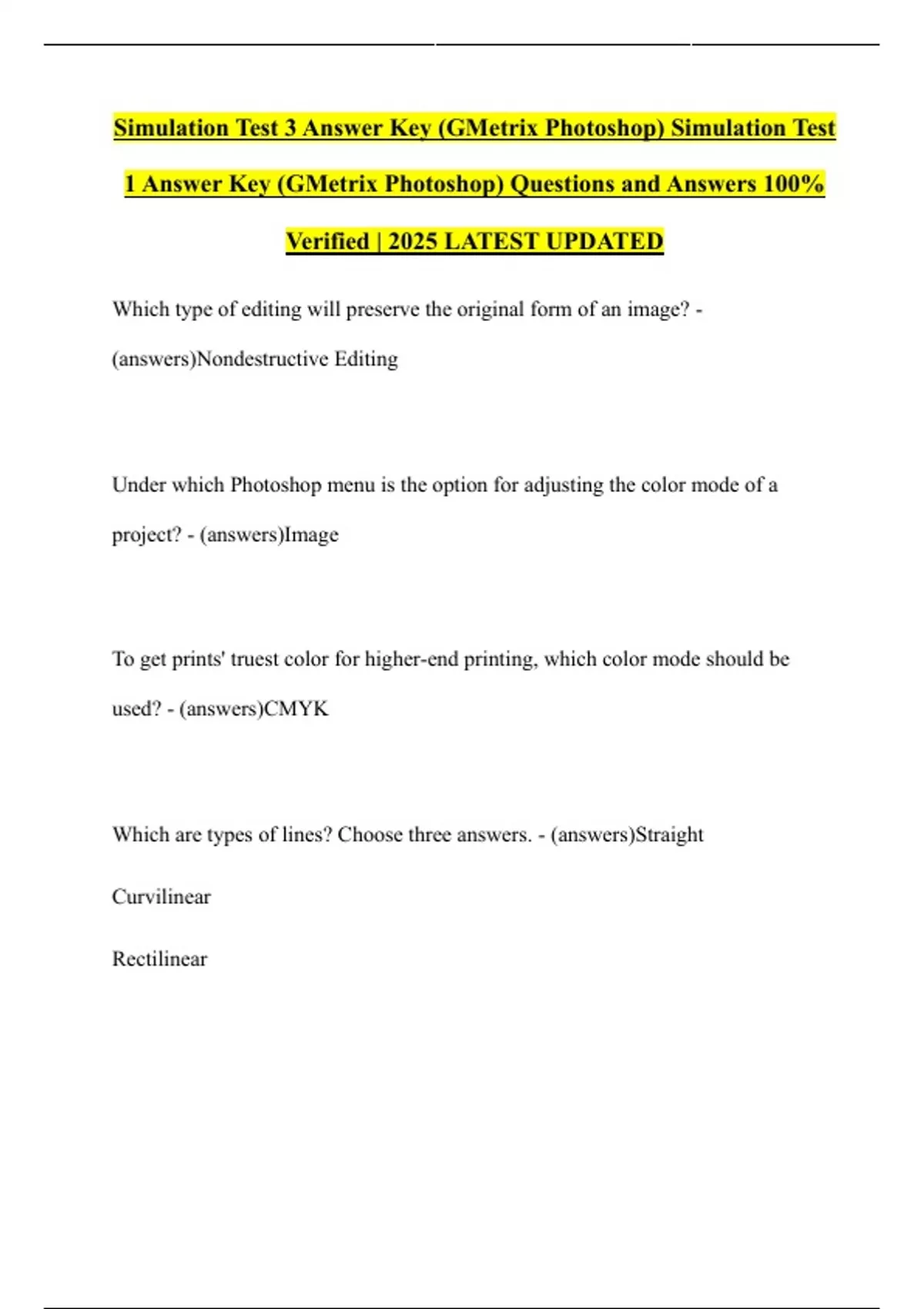 Simulation Test 3 Answer Key (GMetrix Photoshop) Simulation Test 1 ...