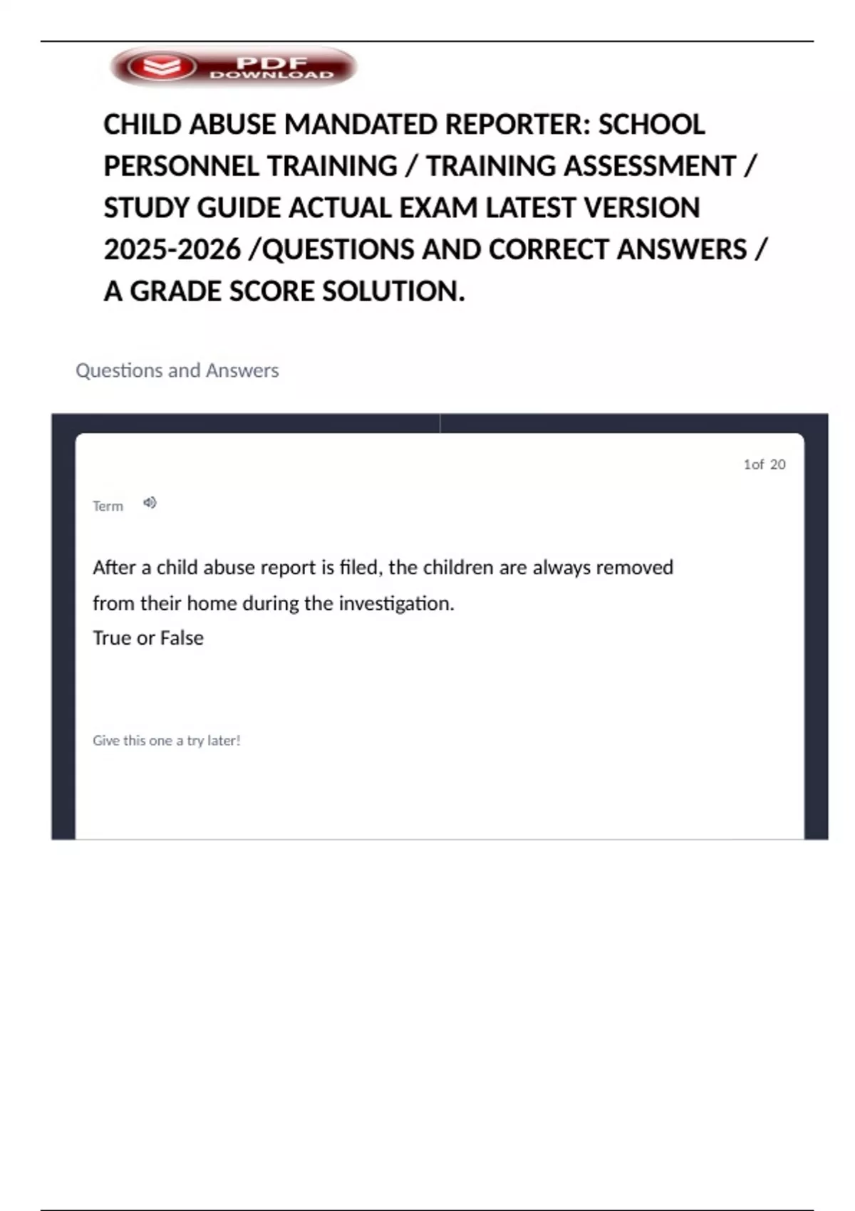 CHILD ABUSE MANDATED REPORTER: SCHOOL PERSONNEL TRAINING / TRAINING ...