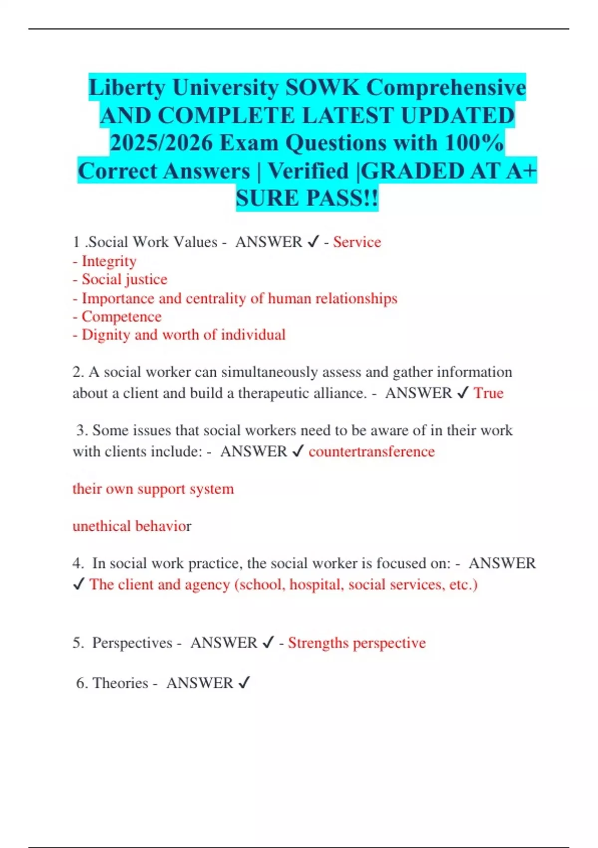 Social Work Comprehensive LATEST UPDATED 2025/2026 Exam COMPLETE ...