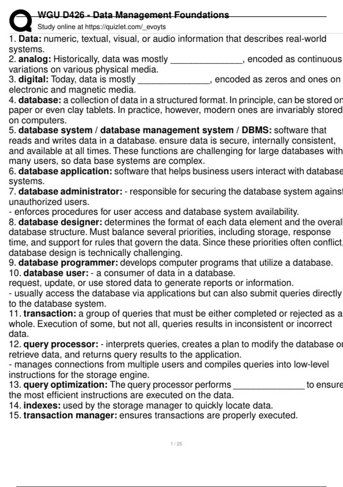 WGU D426 - Data Management Foundations - WGU D426 - Stuvia US