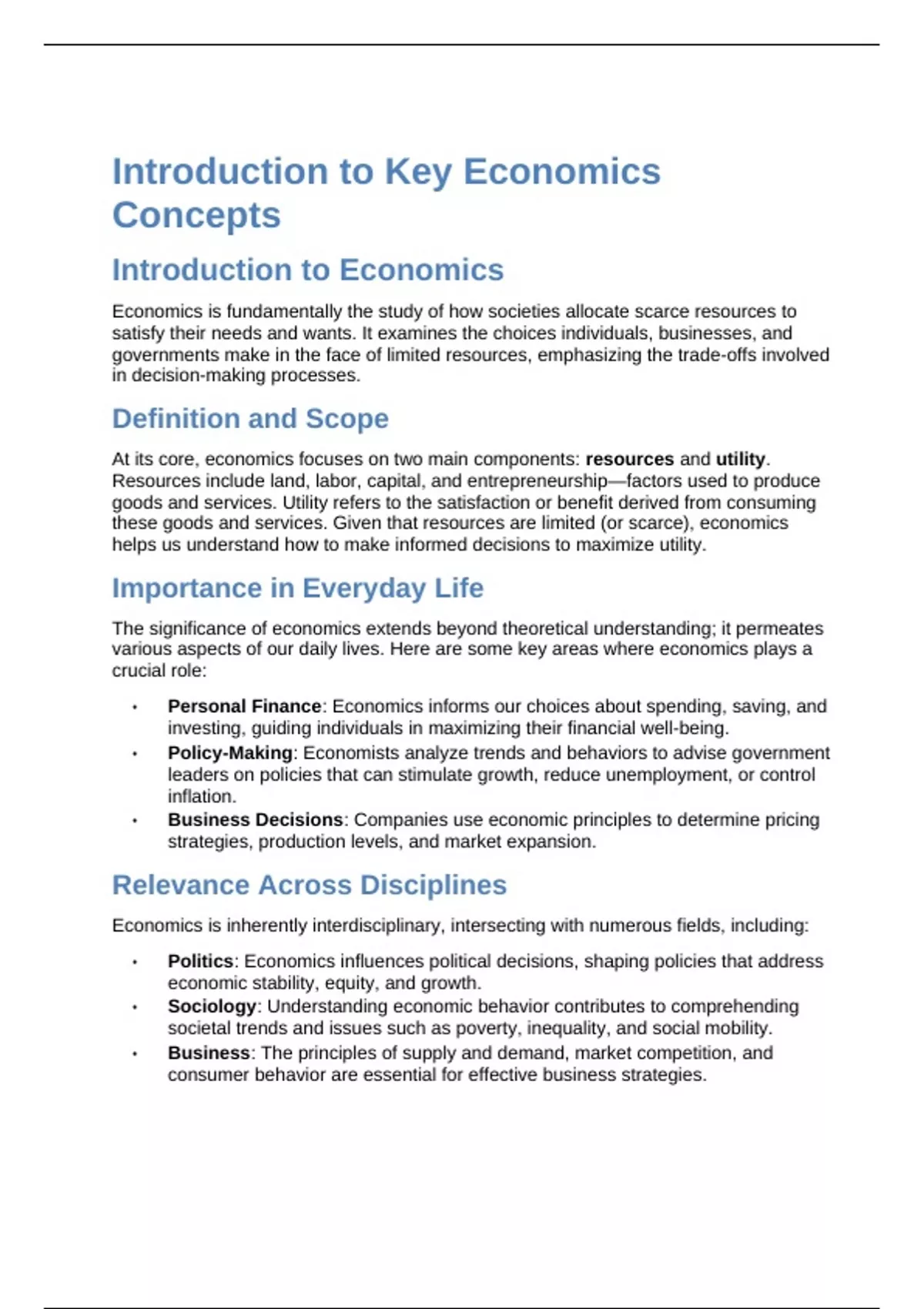 Introduction to Key Economics Concepts - Social science _economics ...