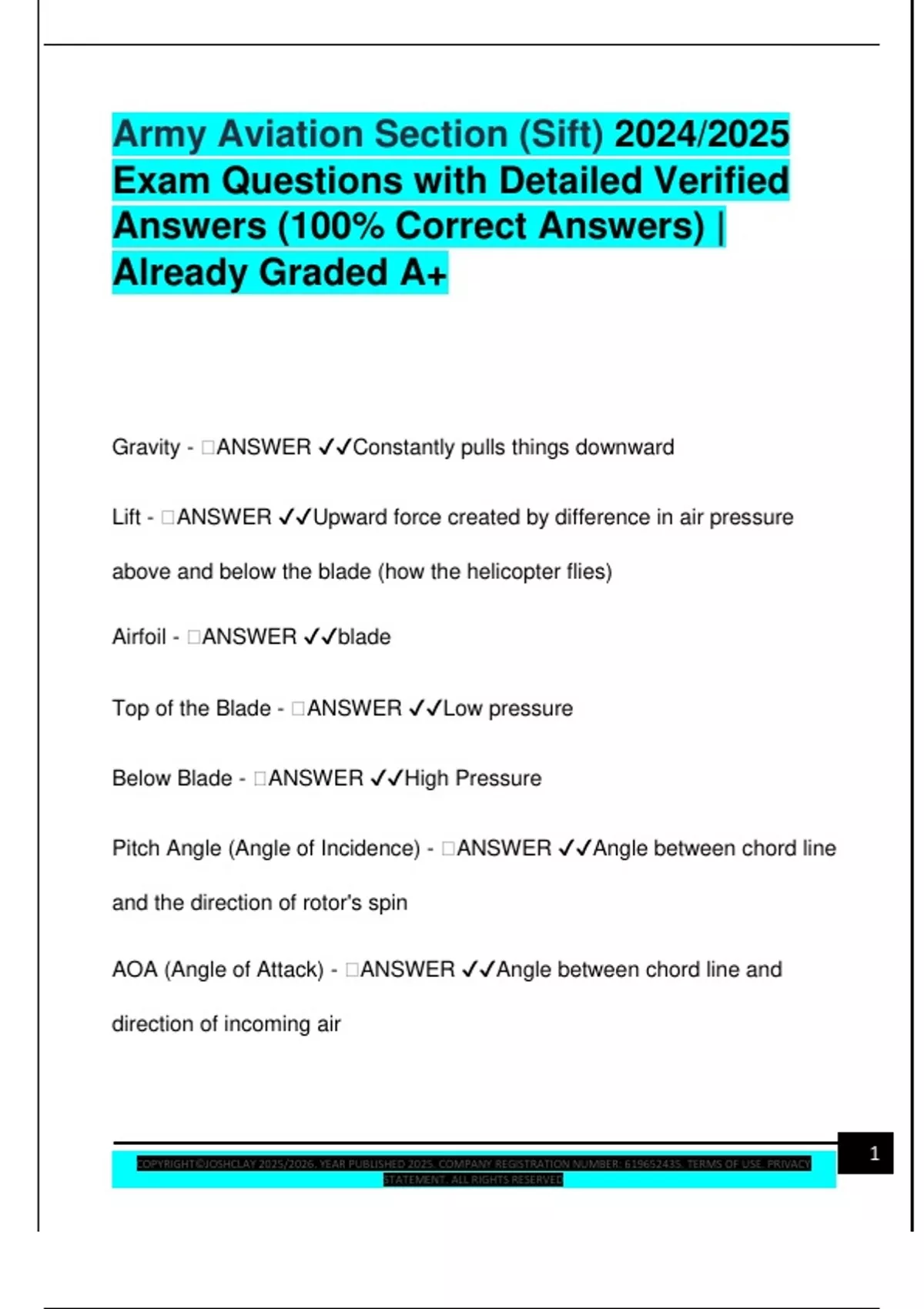 Army Aviation Section (Sift) 2024/2025 Exam Questions with Detailed ...