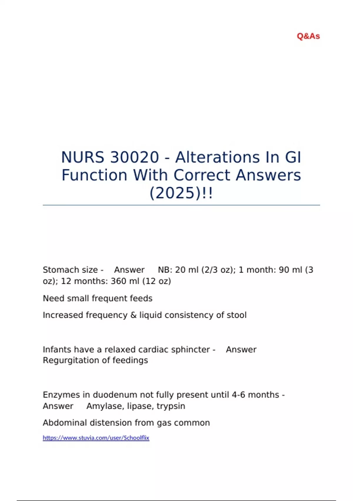 NURS 30020 - Alterations In GI Function With Correct Answers (2025 ...