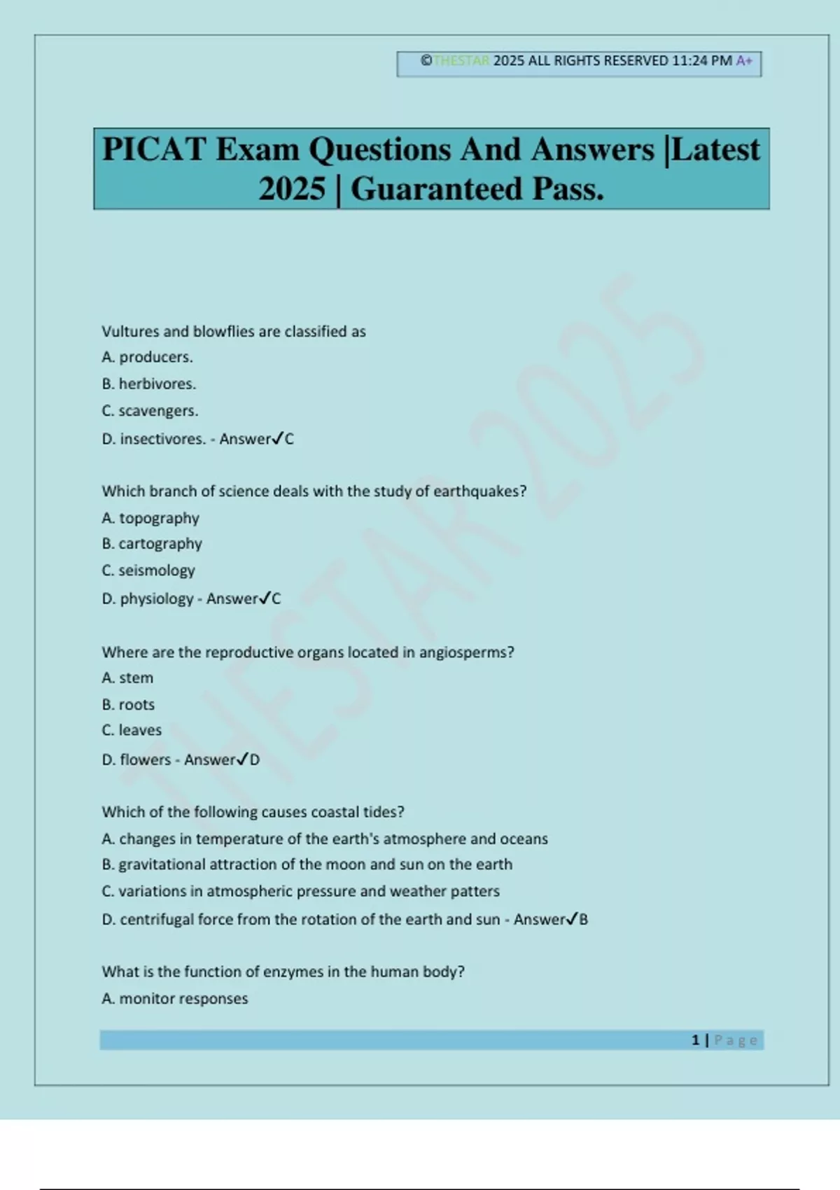 PICAT Exam Questions And Answers |Latest 2025 | Guaranteed Pass ...