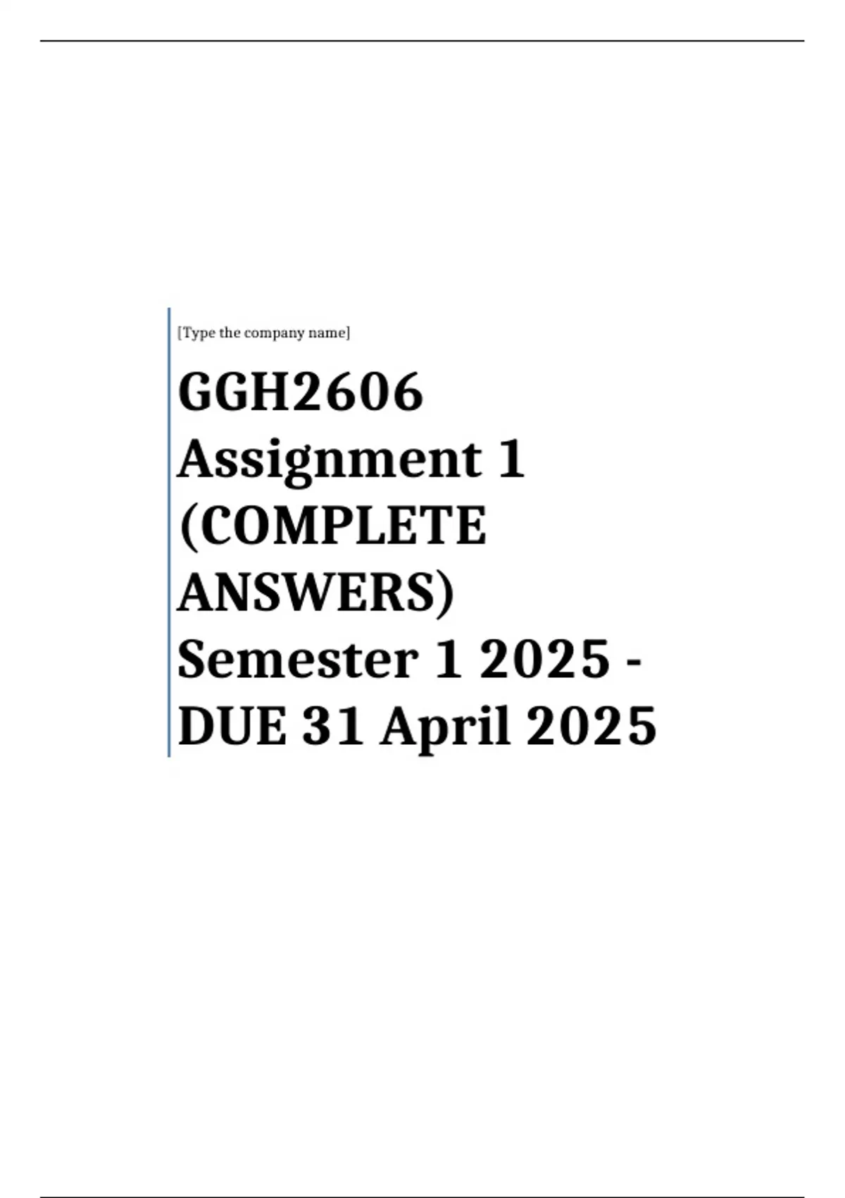GGH2606 Assignment 1 (COMPLETE ANSWERS) Semester 1 2025 - DUE 31 April ...