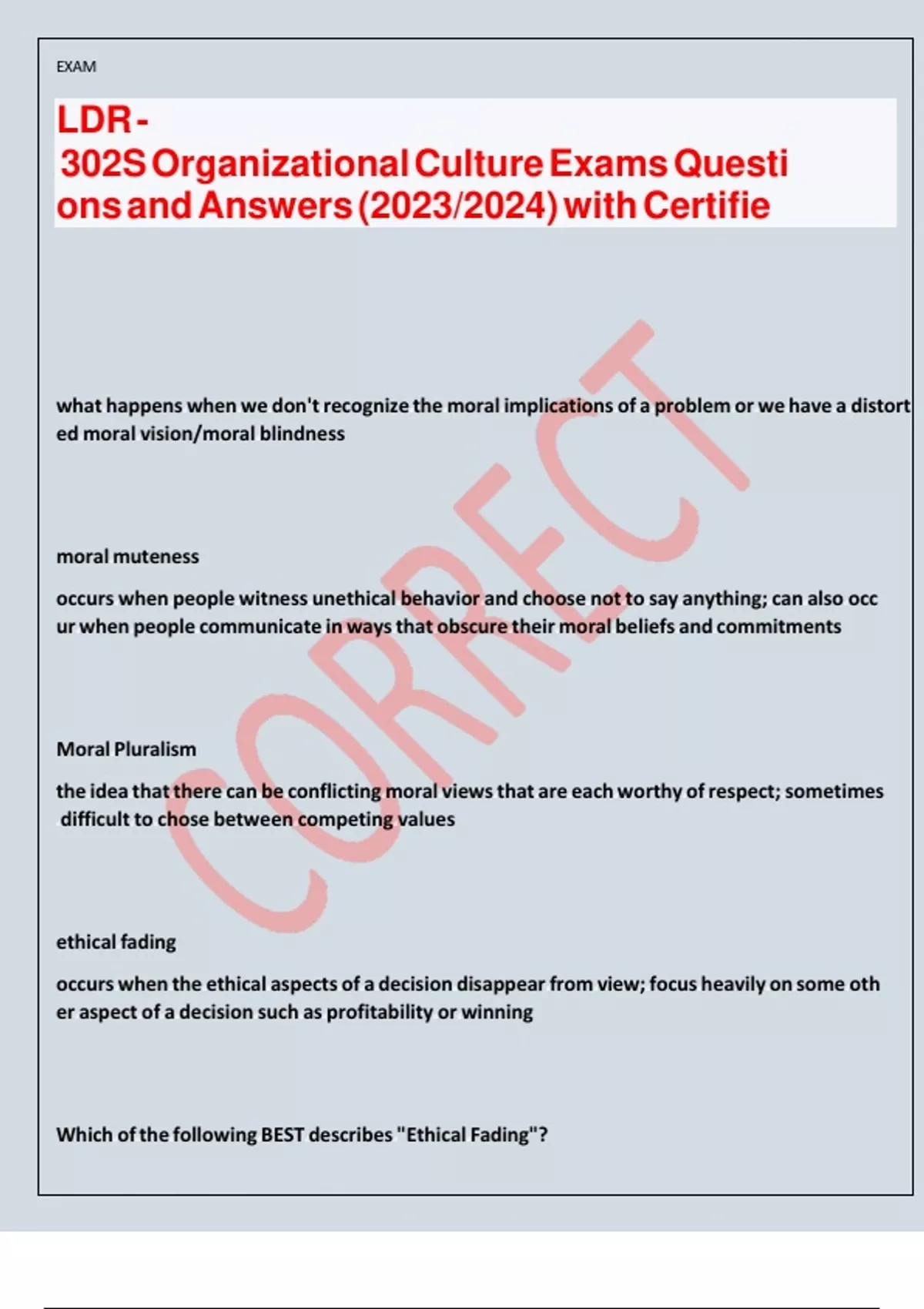 2025 LDR 202S REINFORCING CULTURE EXAM ACTUAL EXAM WITH ALL 100 REAL ...