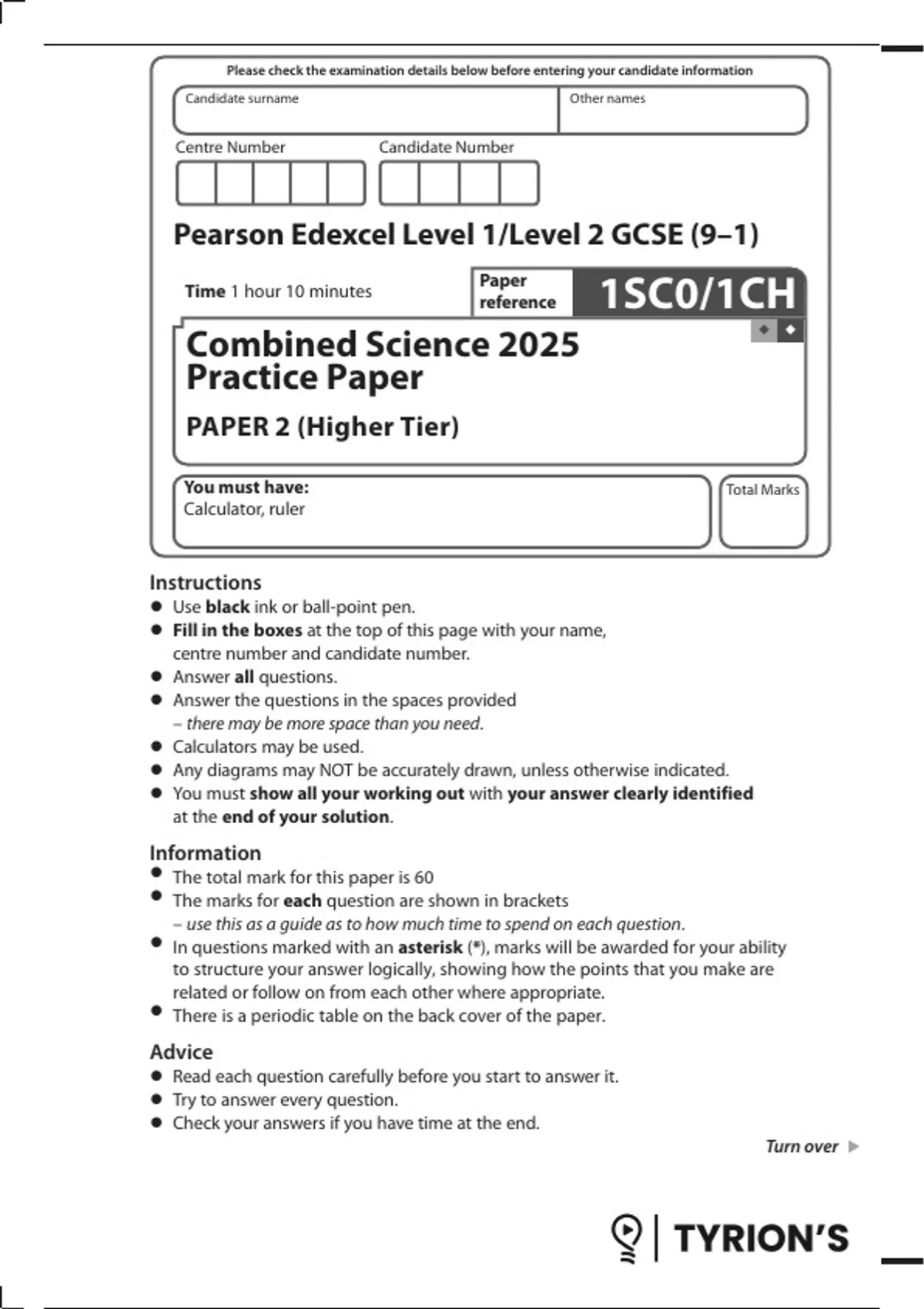 EDEXCEL GCSE COMBINED SCIENCE CHEMISTRY 2H 2025 PREDICTED QUESTION ...