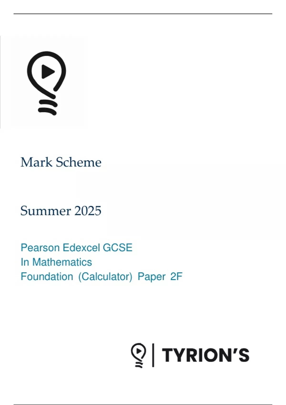 EDEXCEL GCSE MATHEMATICS 2F 2025 PREDICTED MARK SCHEME - Predicted ...