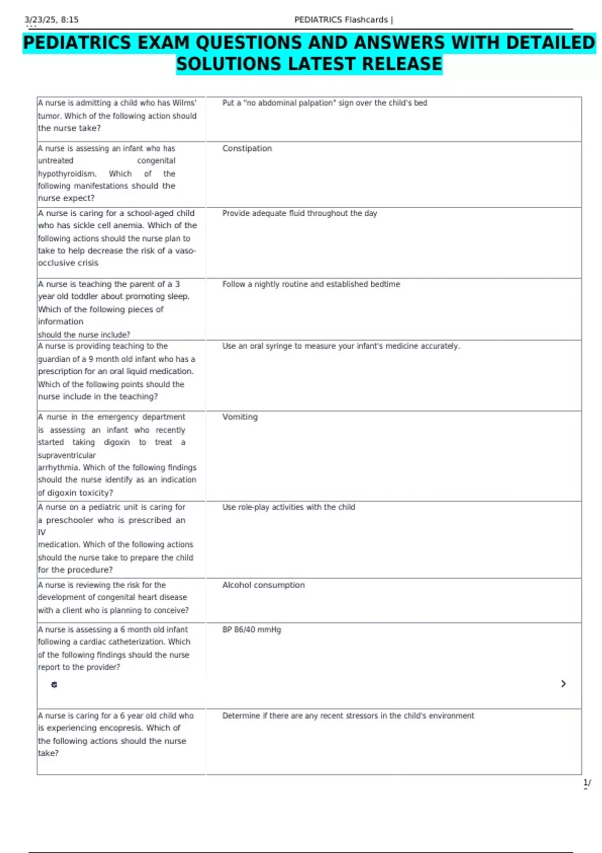 PEDIATRICS EXAM QUESTIONS AND ANSWERS WITH DETAILED SOLUTIONS LATEST ...