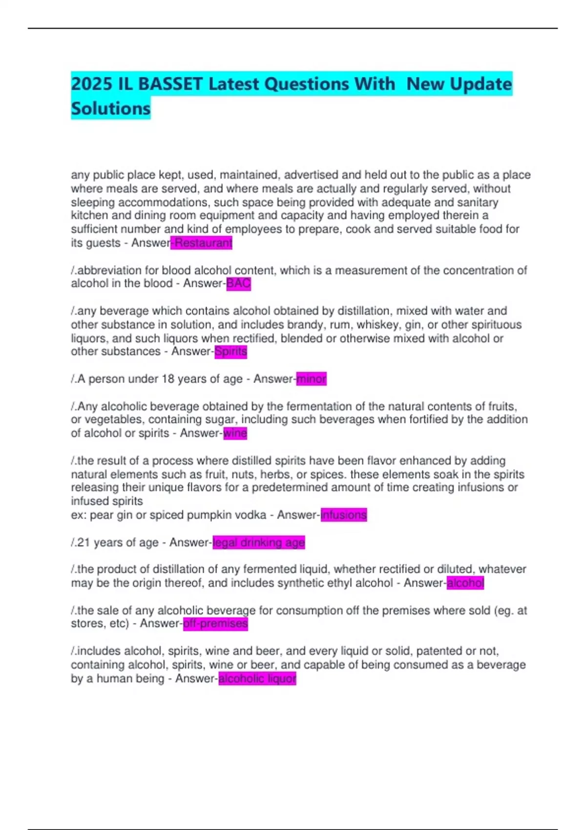 2025 IL BASSET Latest Questions With New Update Solutions - BASSET ...