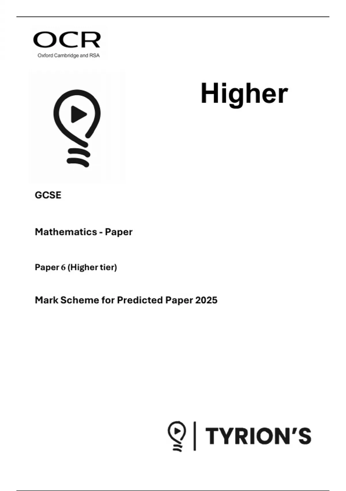 OCR GCSE MATHEMATICS 3H 2025 PREDICTED MARK SCHEME - 2025 predicted ...