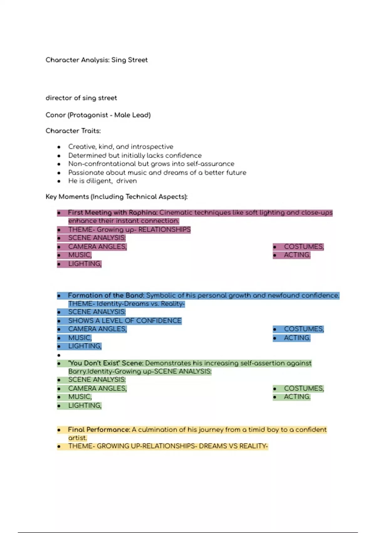 Summary Sing street character analysis- English - English - Stuvia US