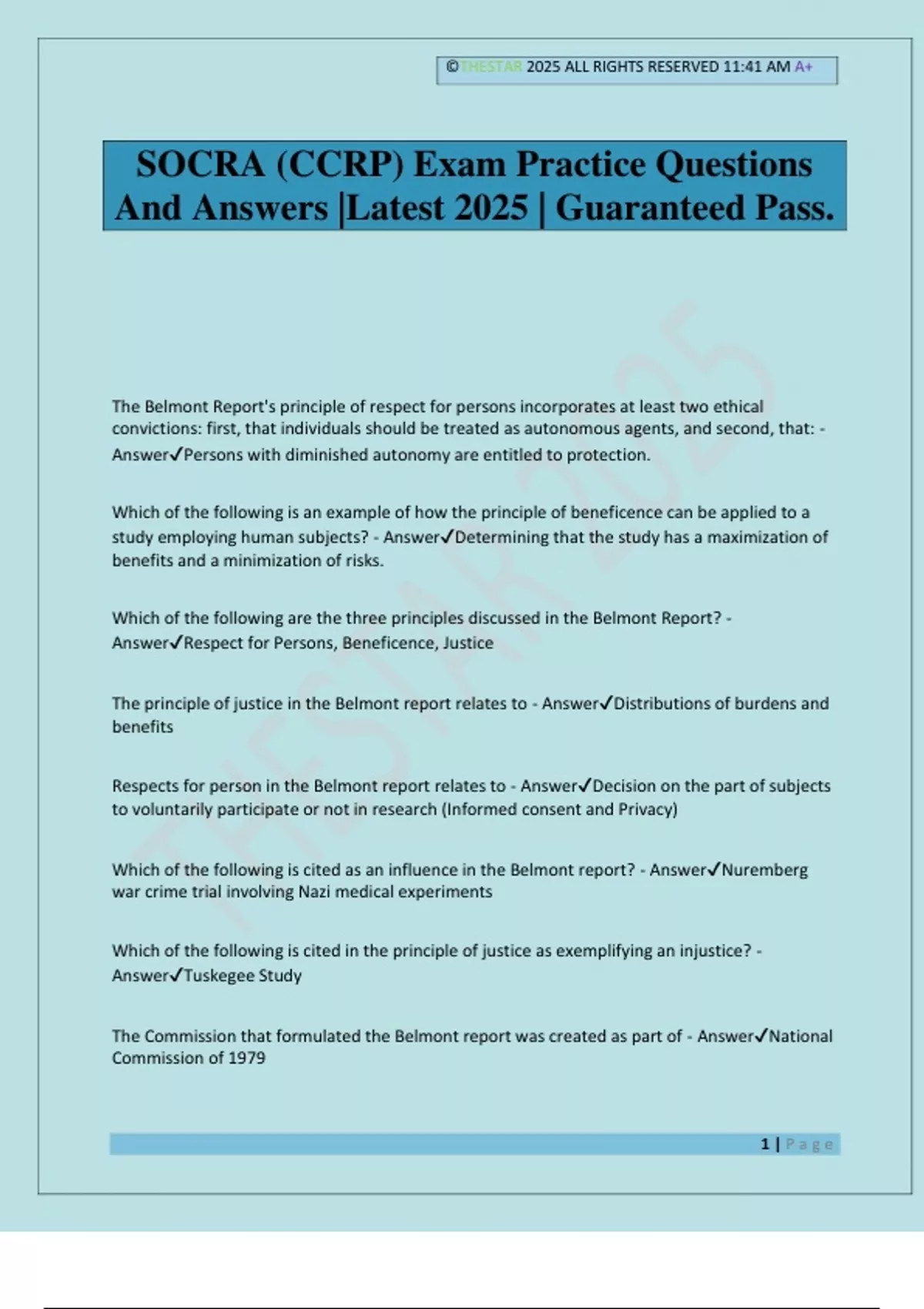 SOCRA (CCRP) Exam Practice Questions And Answers |Latest 2025 ...