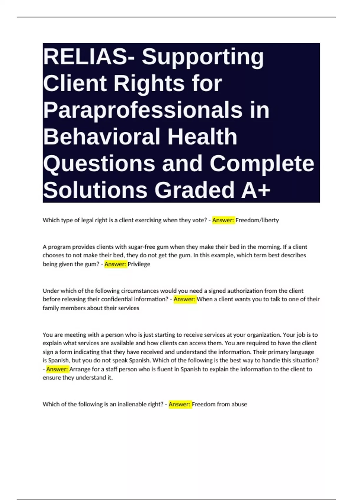 RELIAS- Supporting Client Rights for Paraprofessionals in Behavioral ...